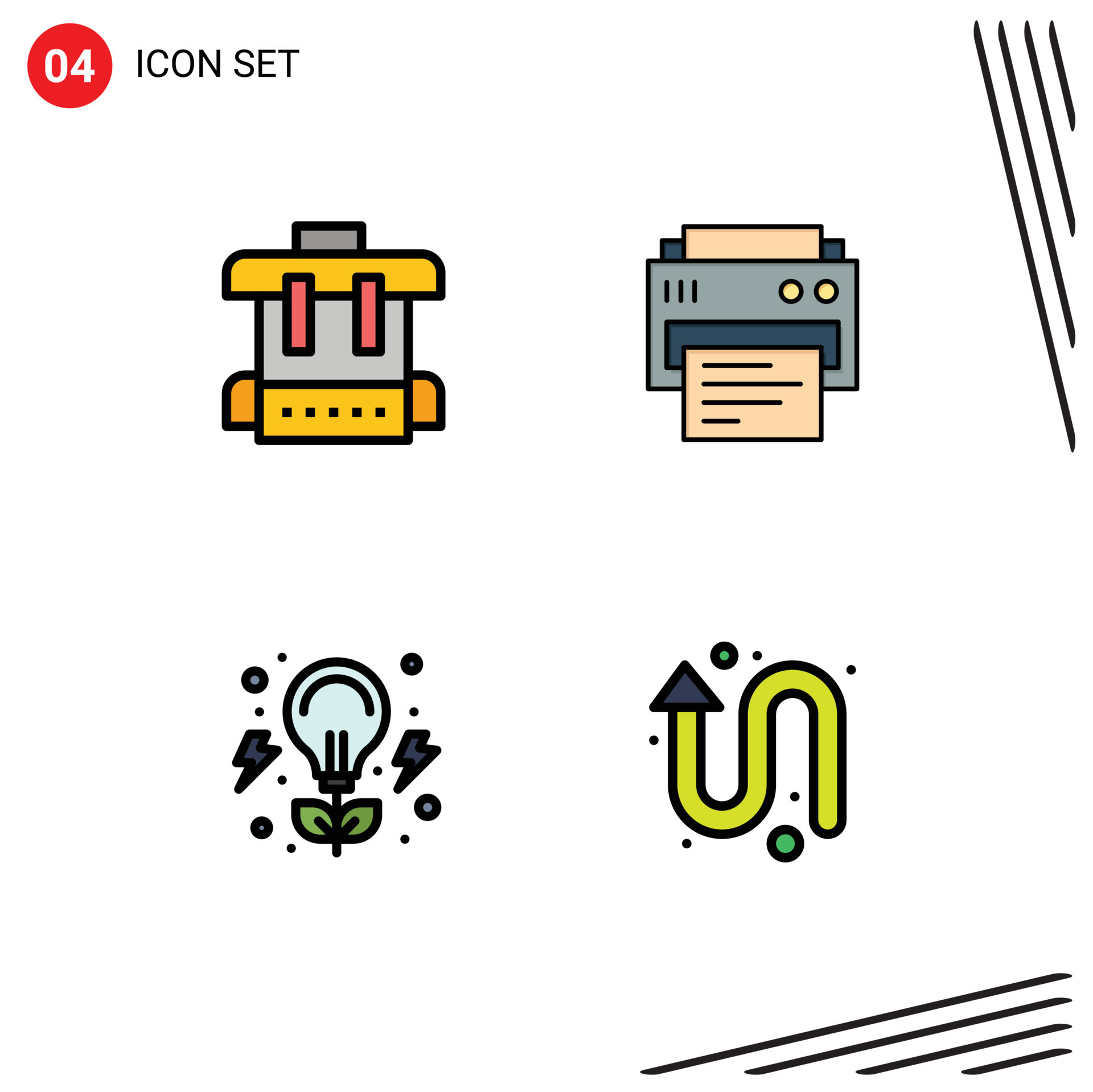Set Of 4 Modern Ui Icons Symbols Signs For Bag Invention Printer Education Arrow Editable Vector