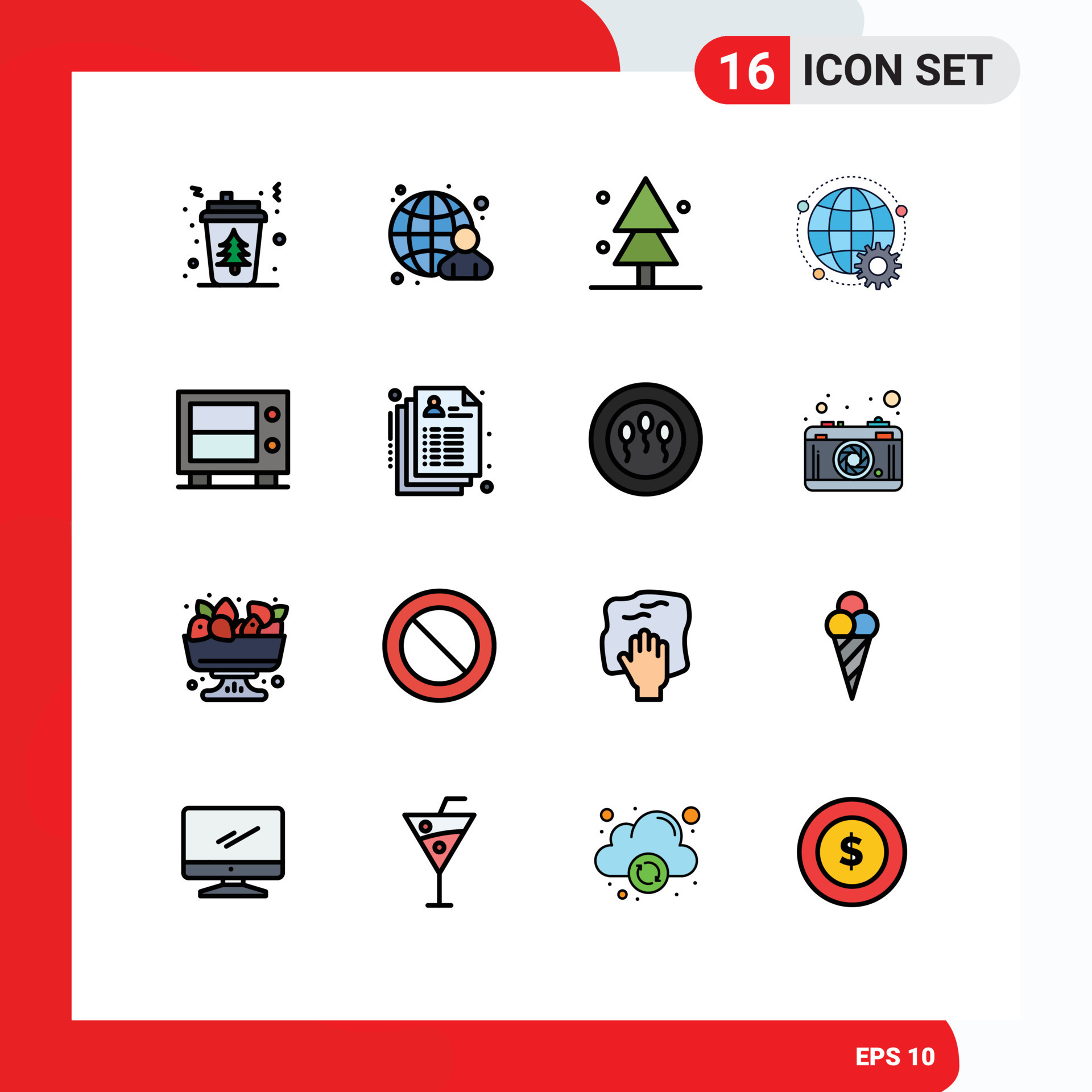 16 Thematic Vector Flat Color Filled Lines And Editable Symbols Of Multiplayer World Internet