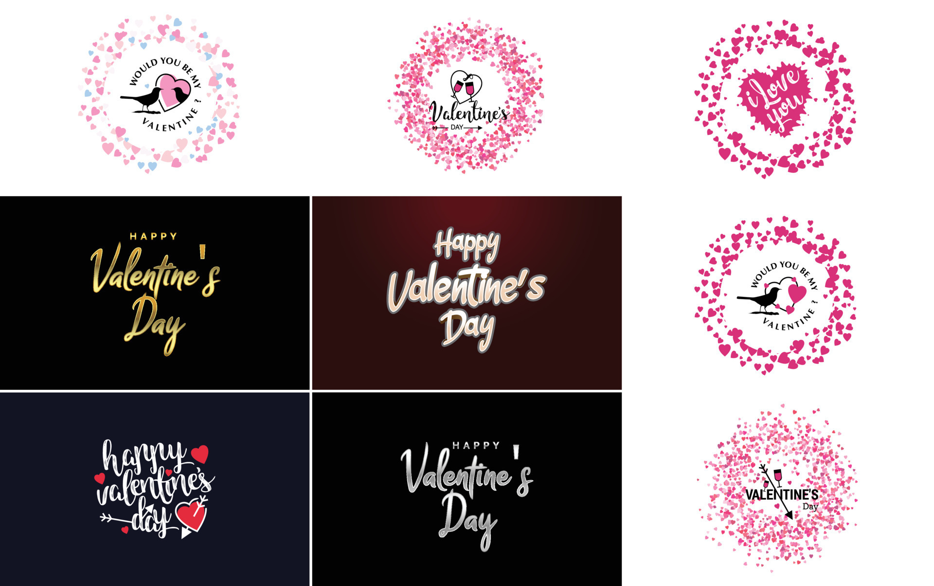 Happy Valentine's Day typography design with heart shape wreaths and a ...