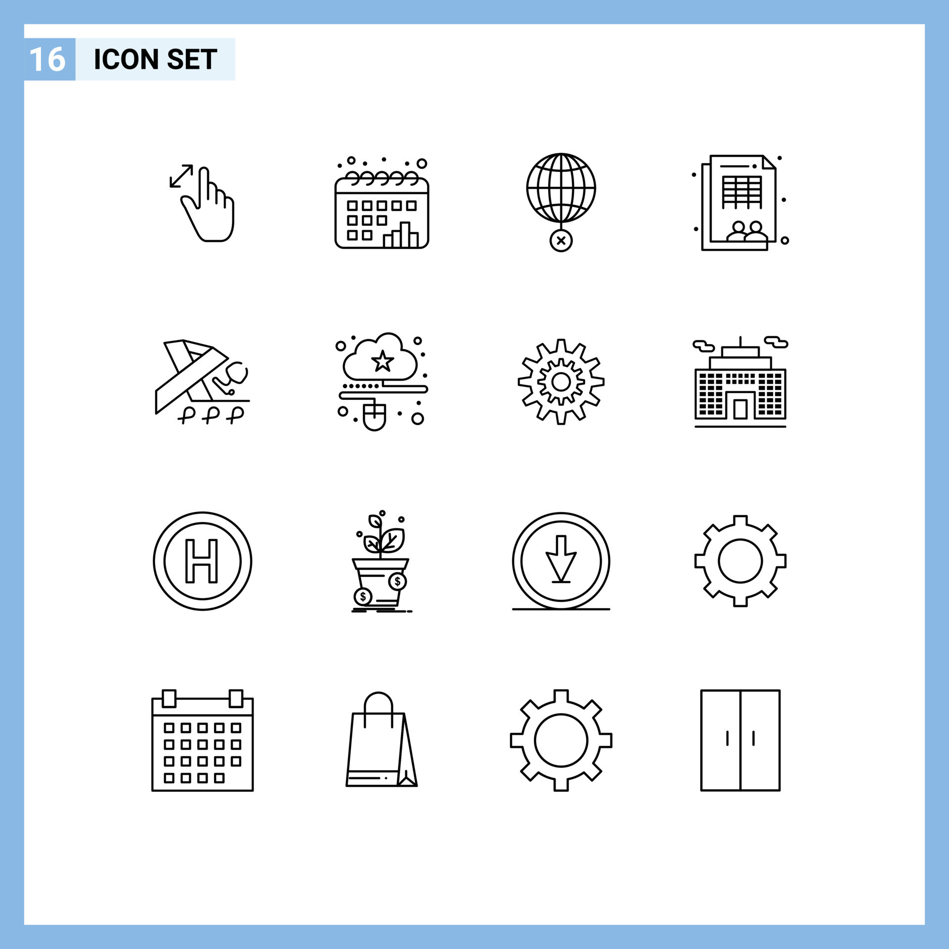 16 User Interface Outline Pack Of Modern Signs And Symbols Of Workforce Sheet Graph Employee