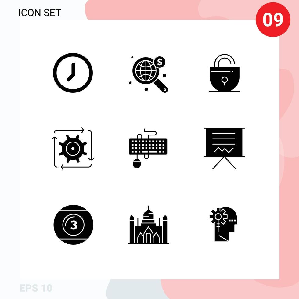 Pictogram Set of 9 Simple Solid Glyphs of device flow lock development workflow Editable Vector ...