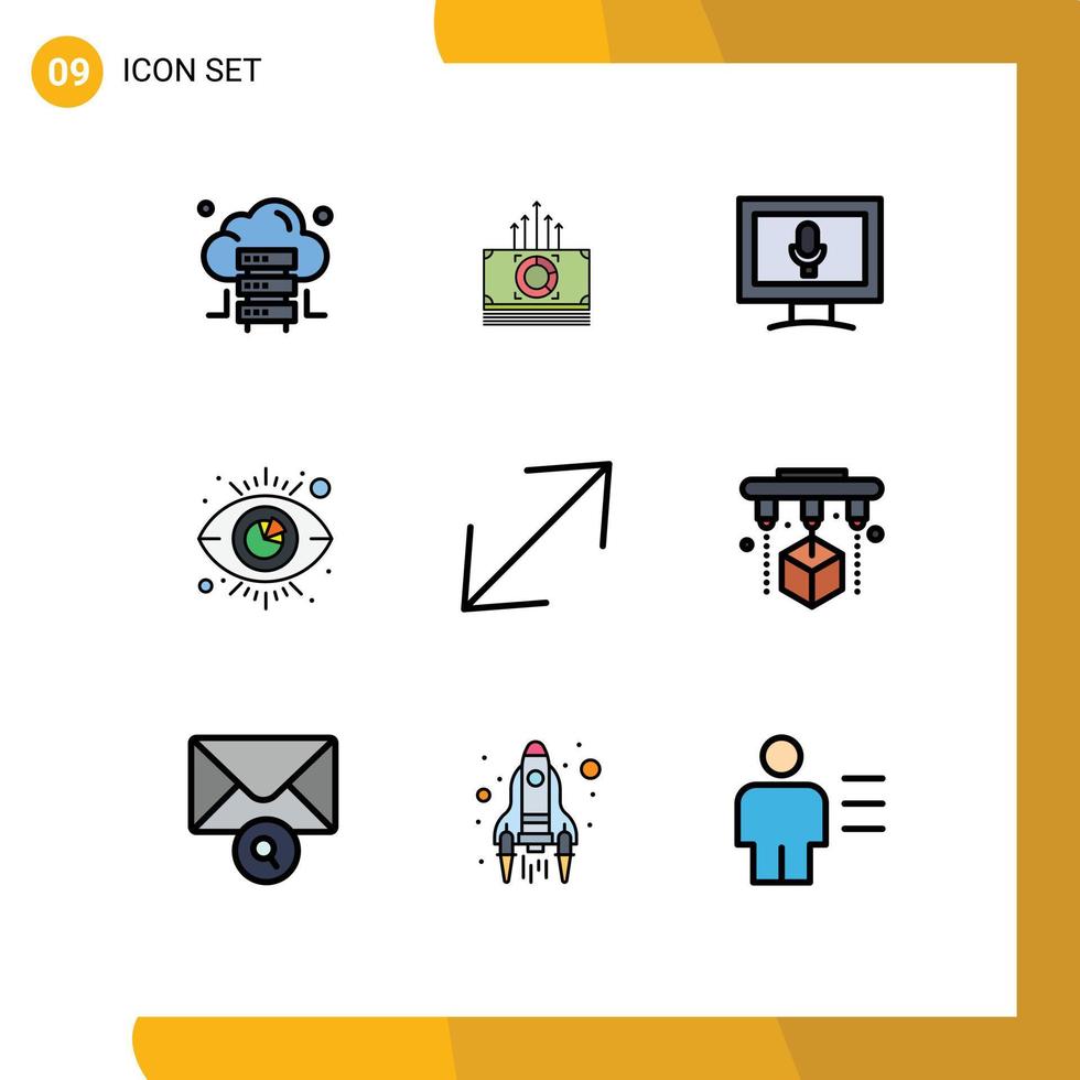 Mobile Interface Filledline Flat Color Set Of 9 Pictograms Of Factory Corner Screen Arrow