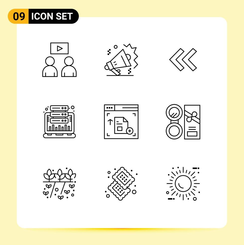 Pictogram Set Of 9 Simple Outlines Of Webpage Interface Arrows Web Hosting Editable Vector