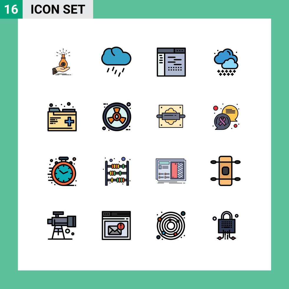 Set Of 16 Vector Flat Color Filled Lines On Grid For Cloud Page Nature Development Code Editable