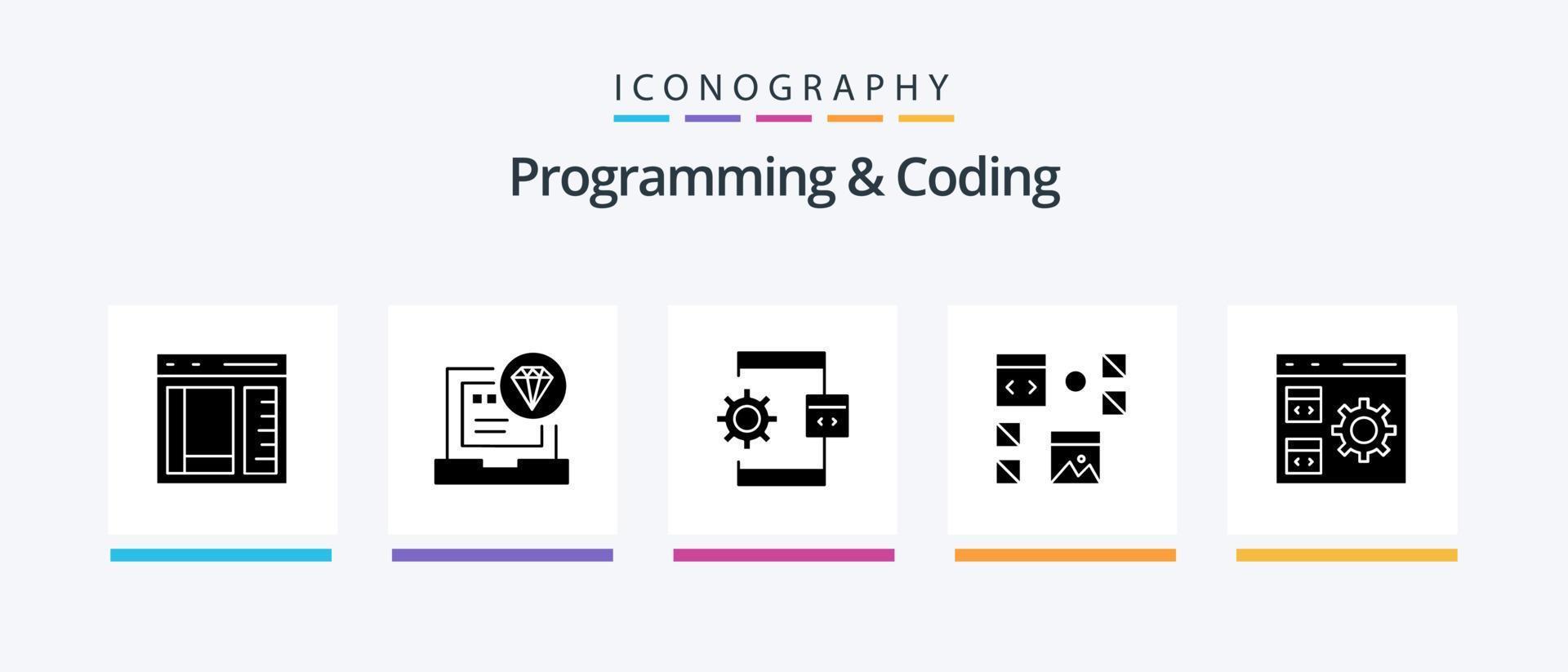 Programming And Coding Glyph 5 Icon Pack Including Development Design Coding Process Develop