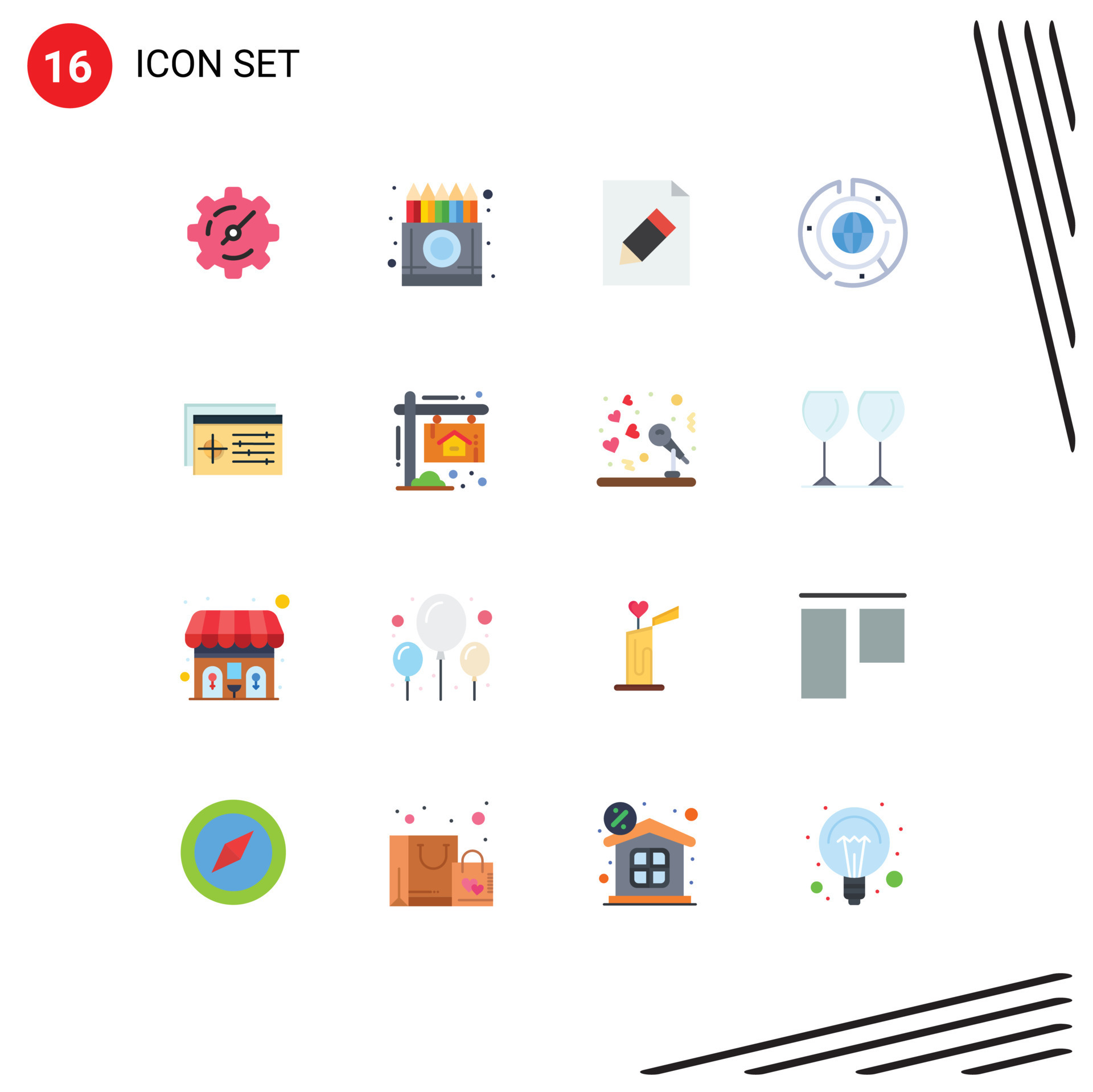 Set Of 16 Modern Ui Icons Symbols Signs For Controller Graph Document Data Business Editable