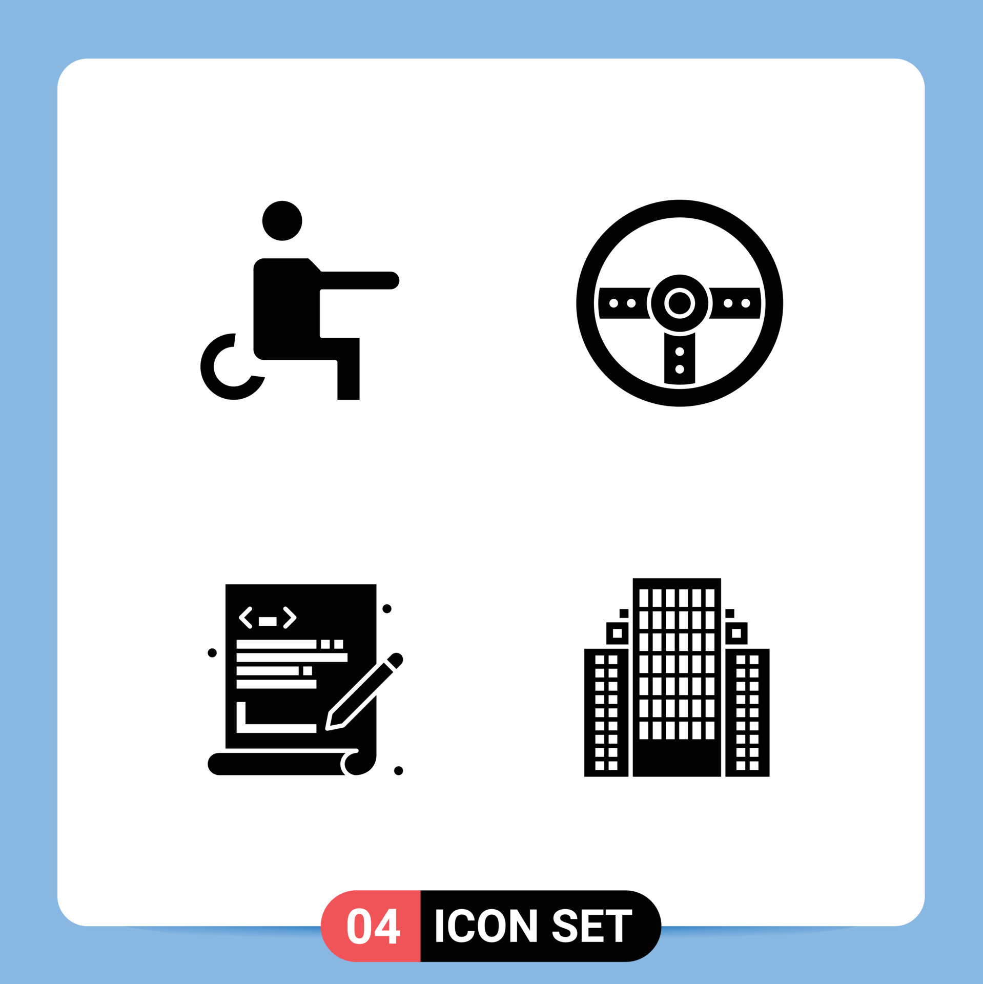 Set Of 4 Modern Ui Icons Symbols Signs For Disabled Language Wheelchair Game Web Coding Editable