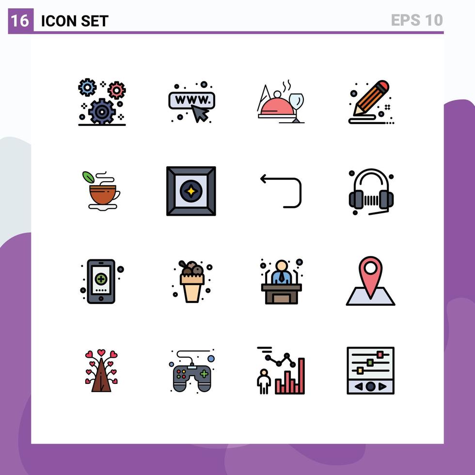 16 Universal Flat Color Filled Lines Set For Web And Mobile