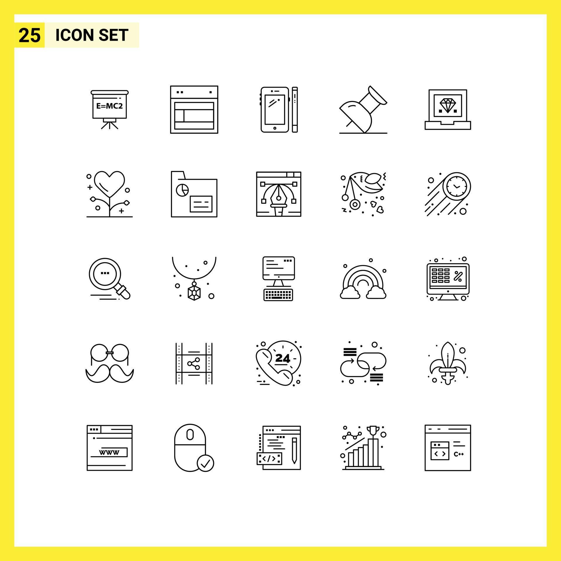 Mobile Interface Line Set of 25 Pictograms of develop pin website ...