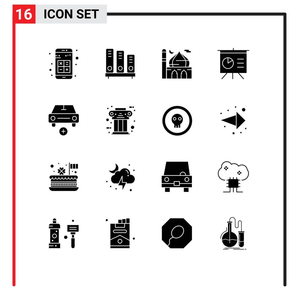 16 User Interface Solid Glyph Pack Of Modern Signs And Symbols Of Presentation Analytics School