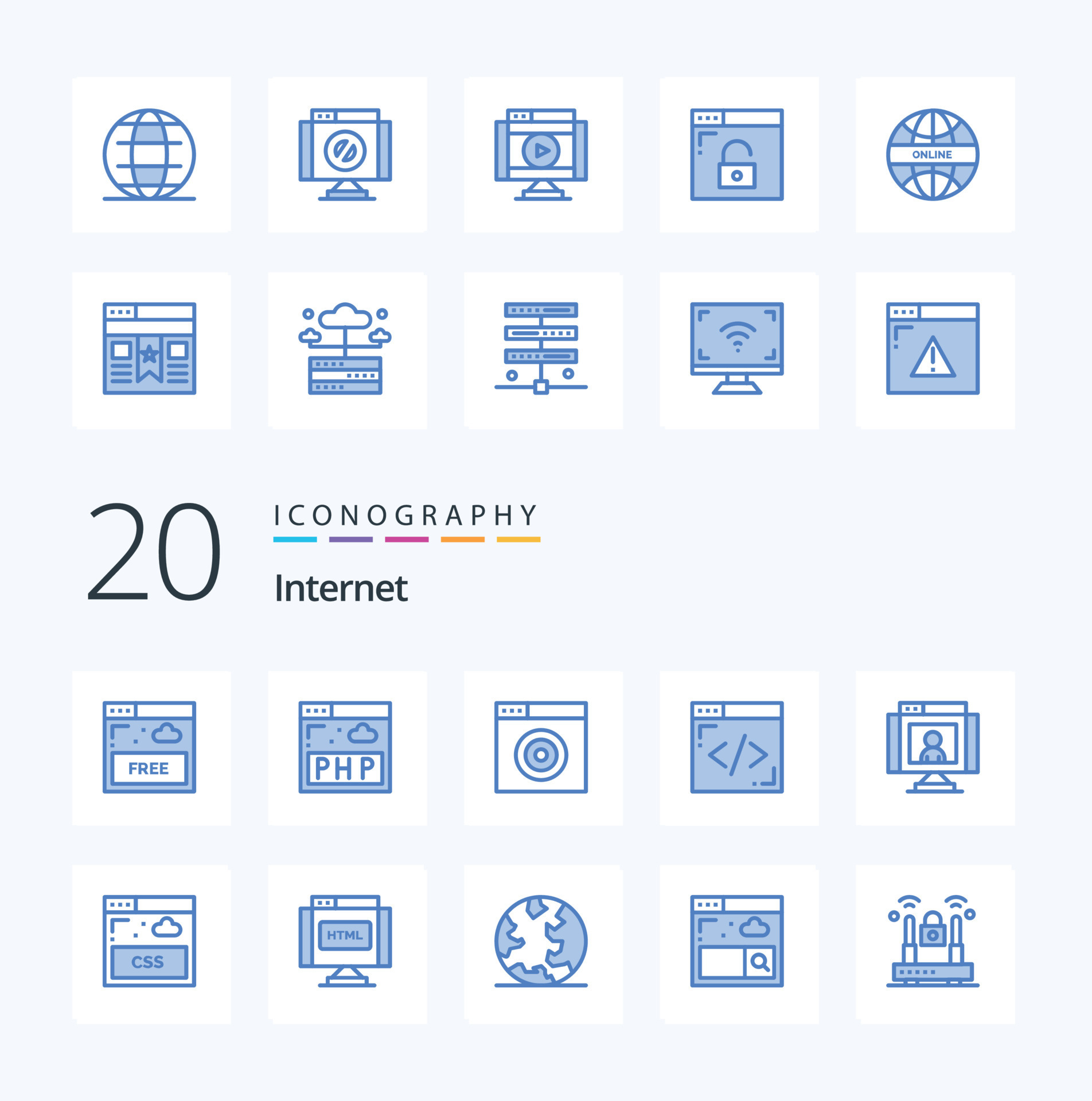 paquete de 20 iconos de color azul de internet como tecnología de ... paquete de 20 iconos de color azul de internet como tecnología de ...
