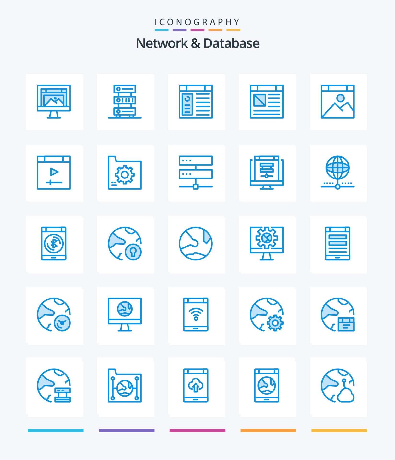 Creative Network And Database 25 Blue icon pack Such As database. connect. server. . page ...