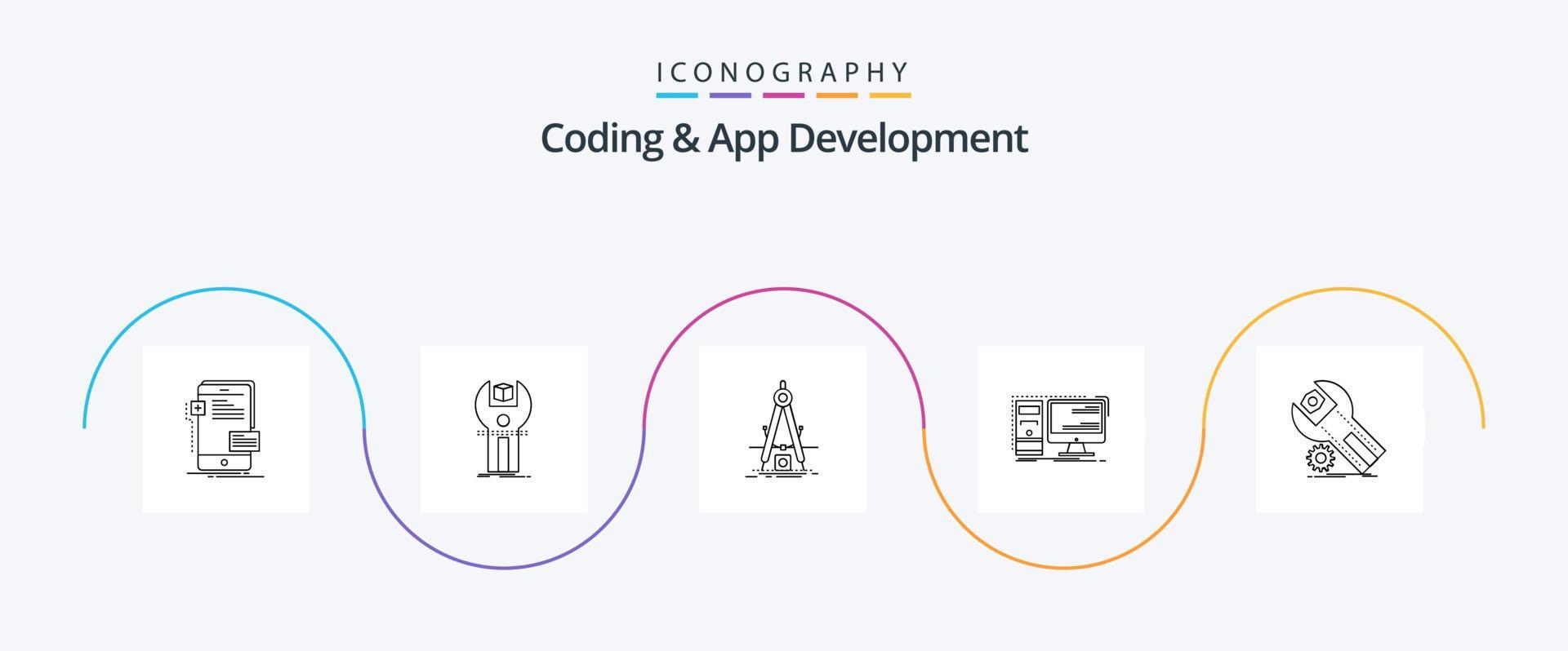 Coding And App Development Line 5 Icon Pack Including Hardware Computer Kit Development