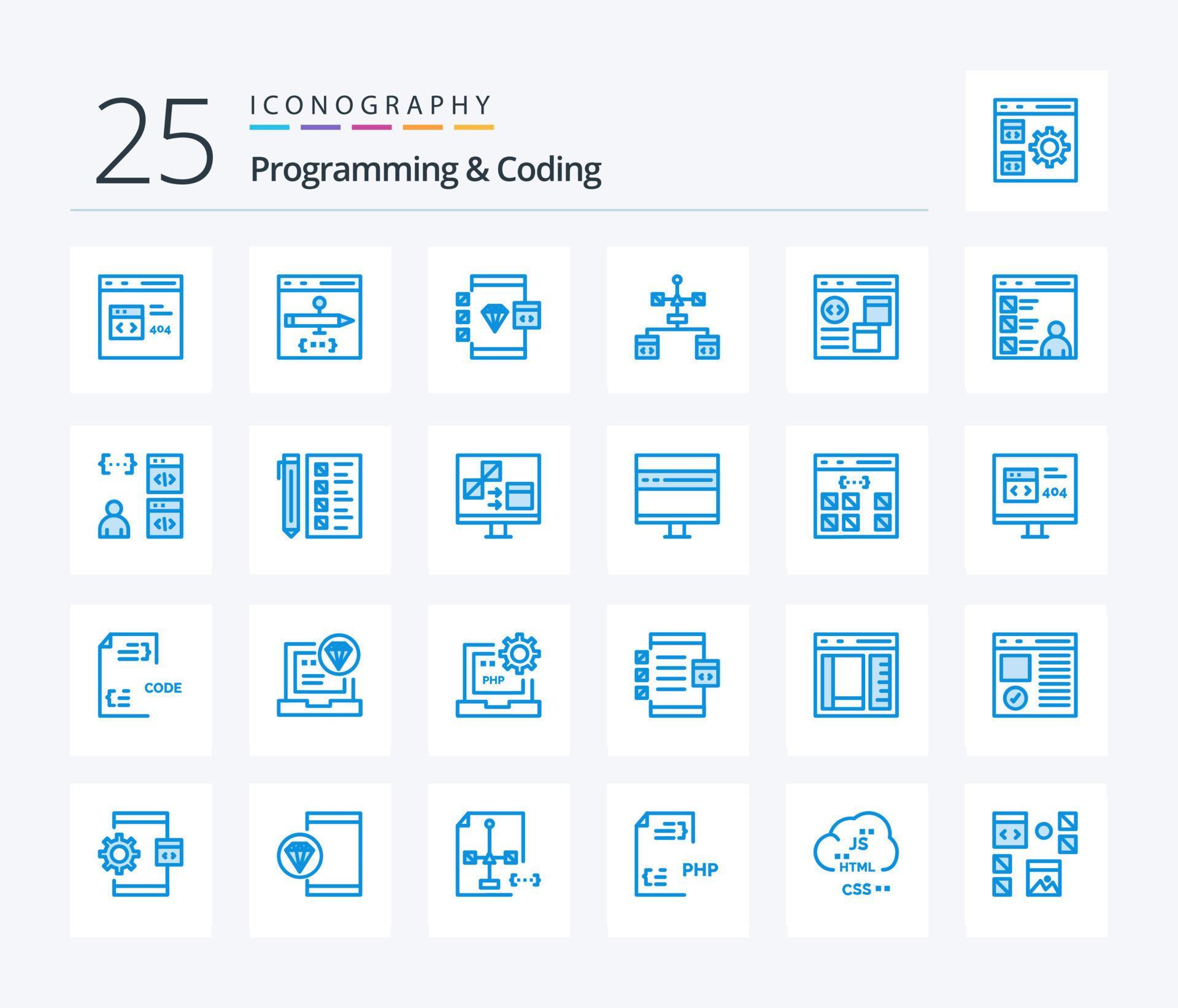 Programming And Coding 25 Blue Color Icon Pack Including Develop