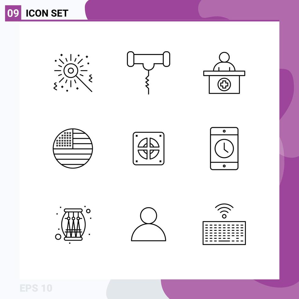 Editable Vector Line Pack Of 9 Simple Outlines Of Plumber Extractor Reception Usa Flag Editable