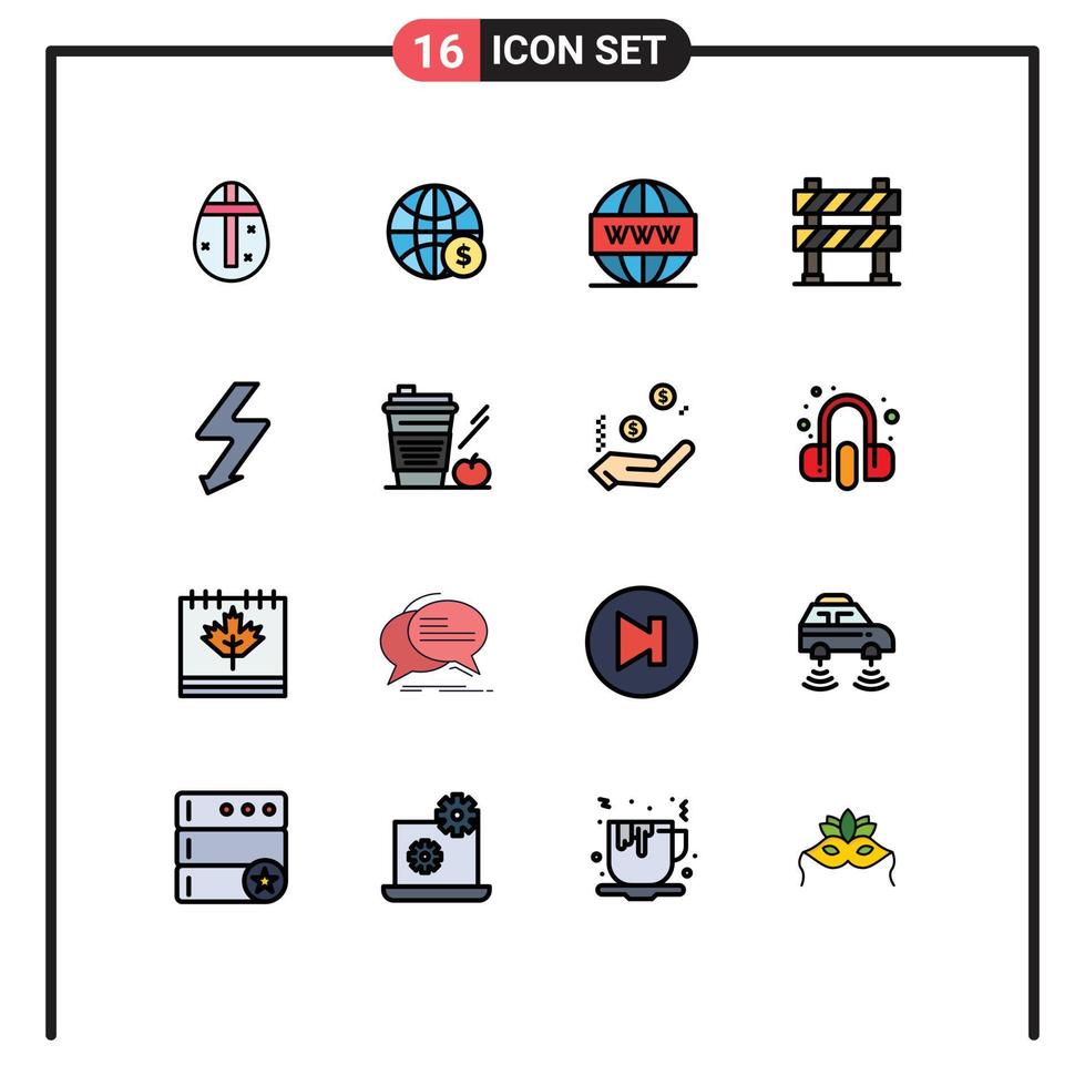Mobile Interface Flat Color Filled Line Set Of 16 Pictograms Of Road