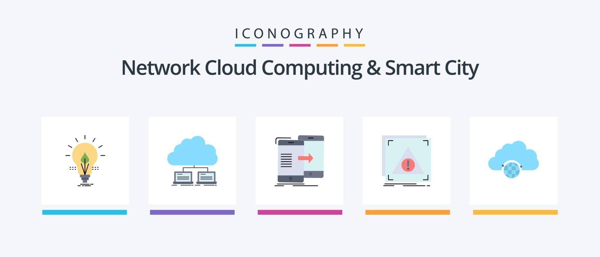 Network Cloud Computing And Smart City Flat 5 Icon Pack Including