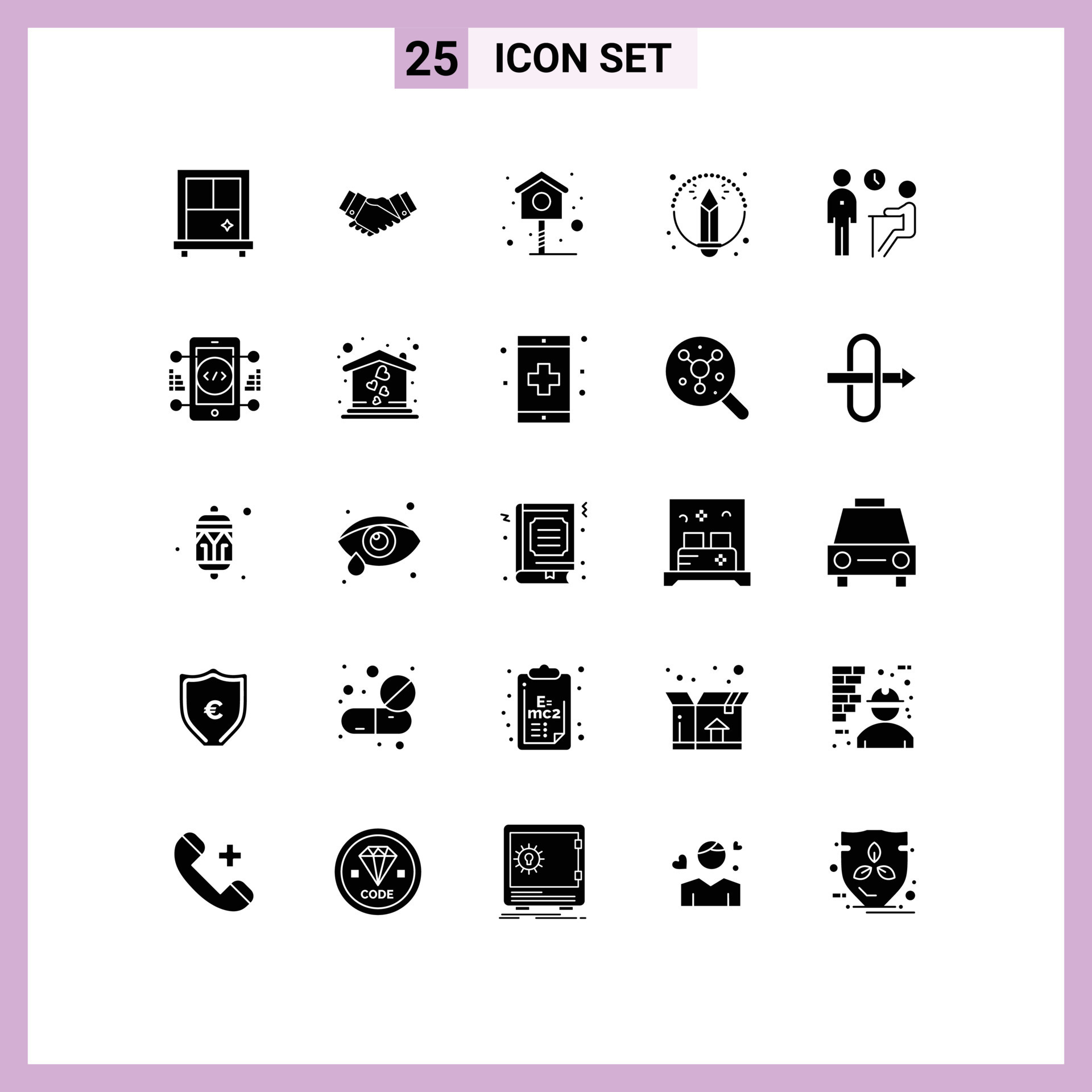 25 Thematic Vector Solid Glyphs and Editable Symbols of coding people spring meeting interview ...