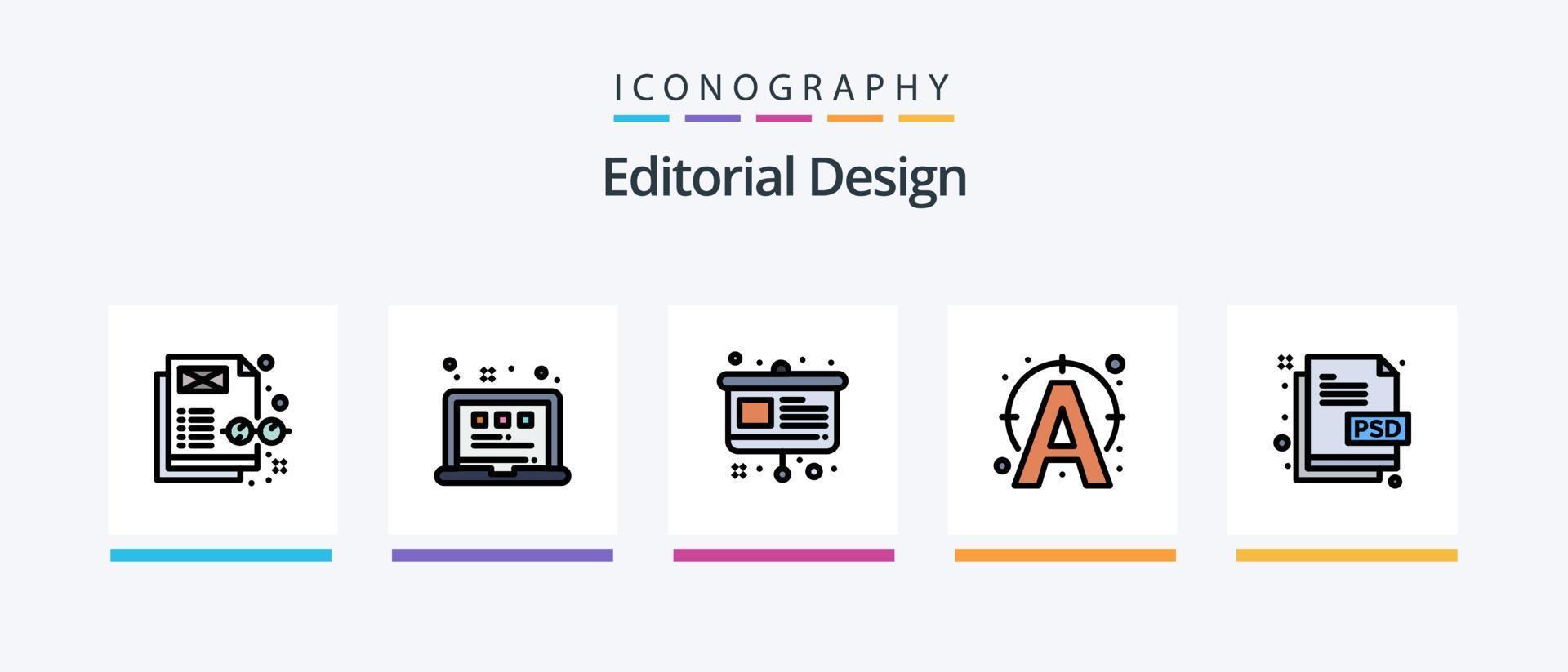 Editorial Design Line Filled 5 Icon Pack Including camera lens. connect ...
