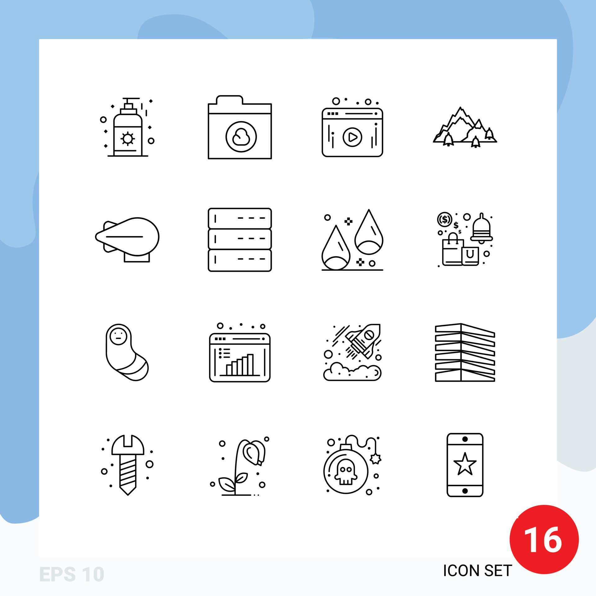Set Of 16 Vector Outlines On Grid For Data Zeppelin Player Airship Nature Editable Vector Design