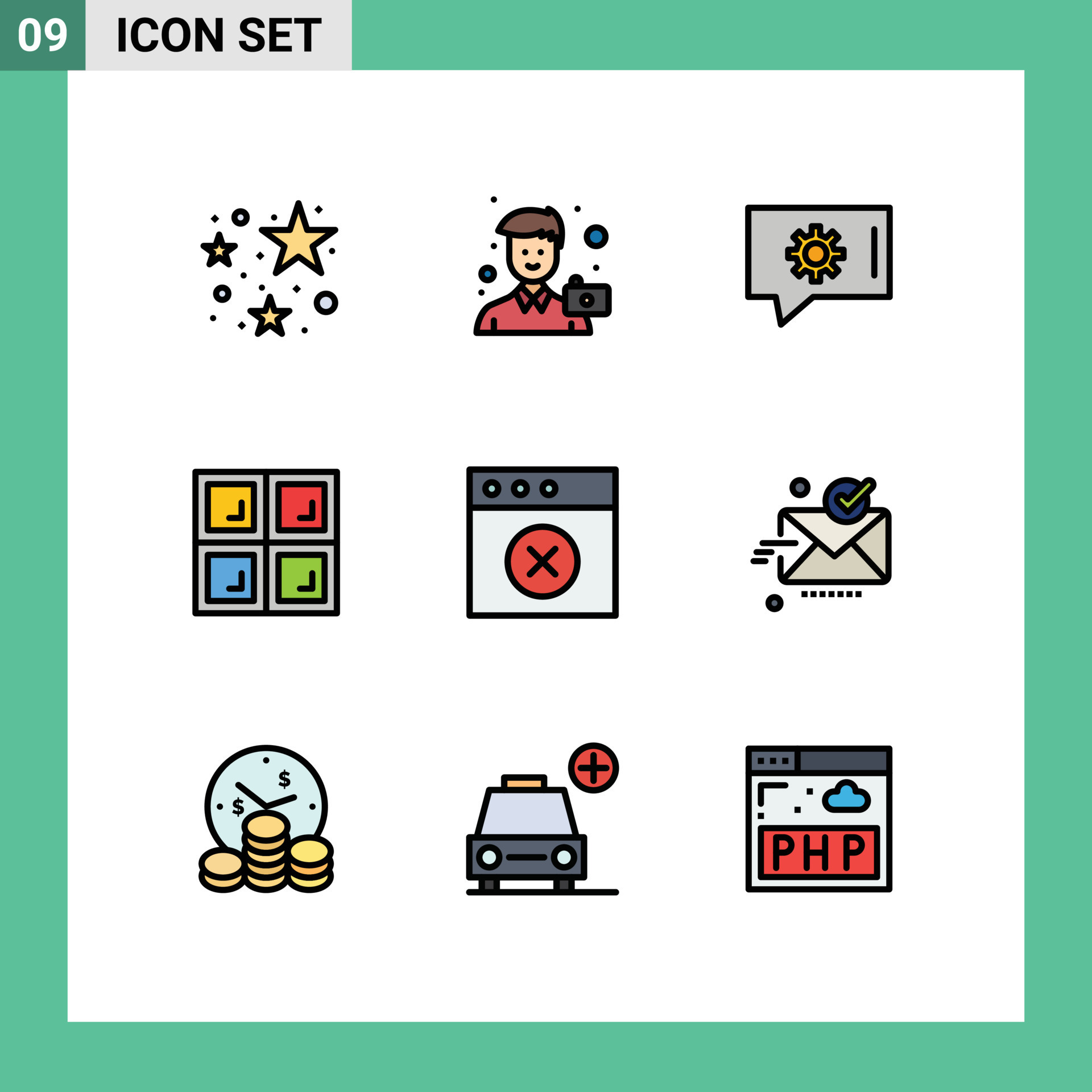 Set Of 9 Vector Filledline Flat Colors On Grid For Email Delete Chat Preferences App House