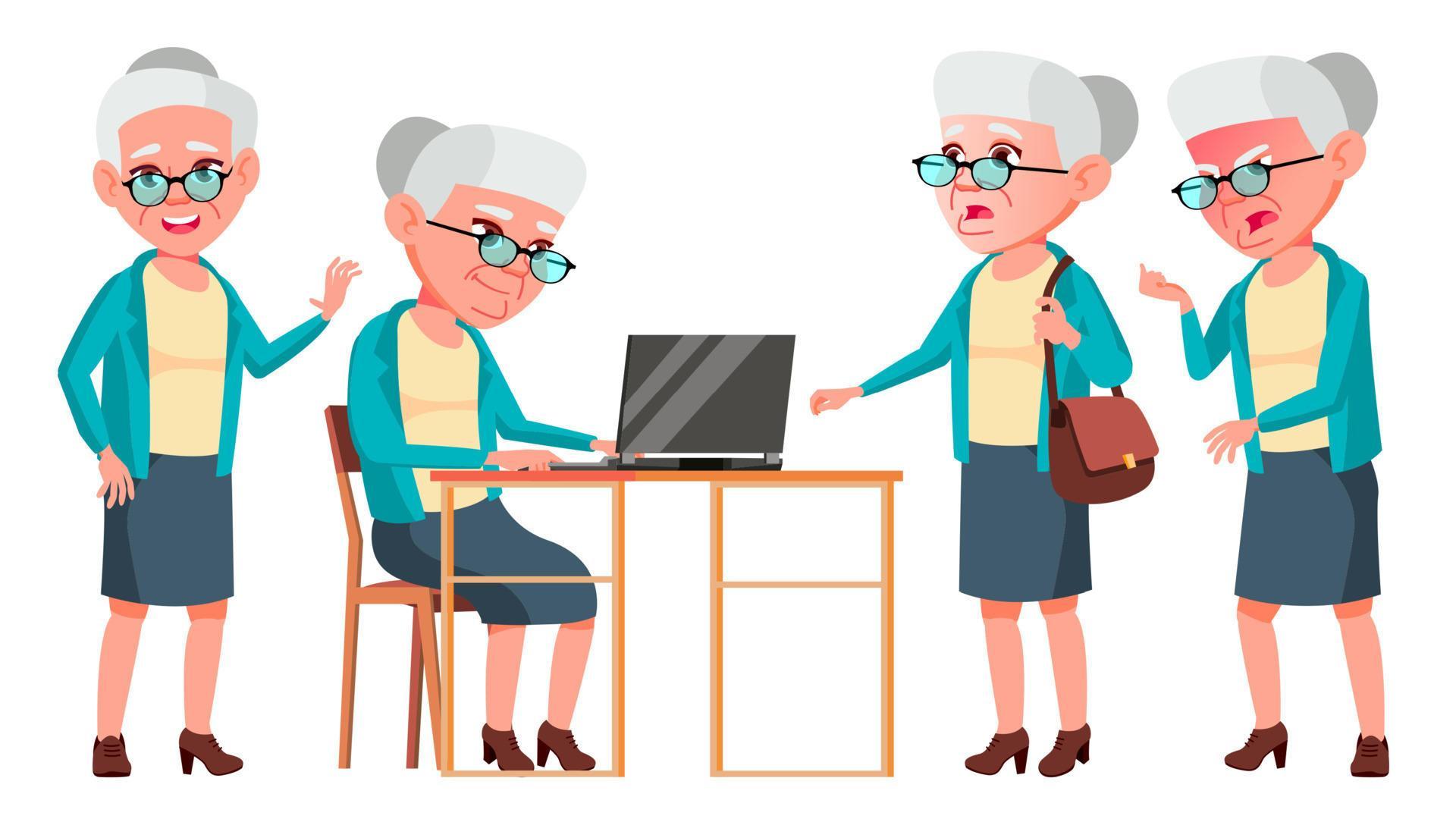 Old Woman Poses Set Vector. Elderly People. Senior Person. Aged ... Old Woman Poses Set Vector. Elderly People. Senior Person. Aged ...