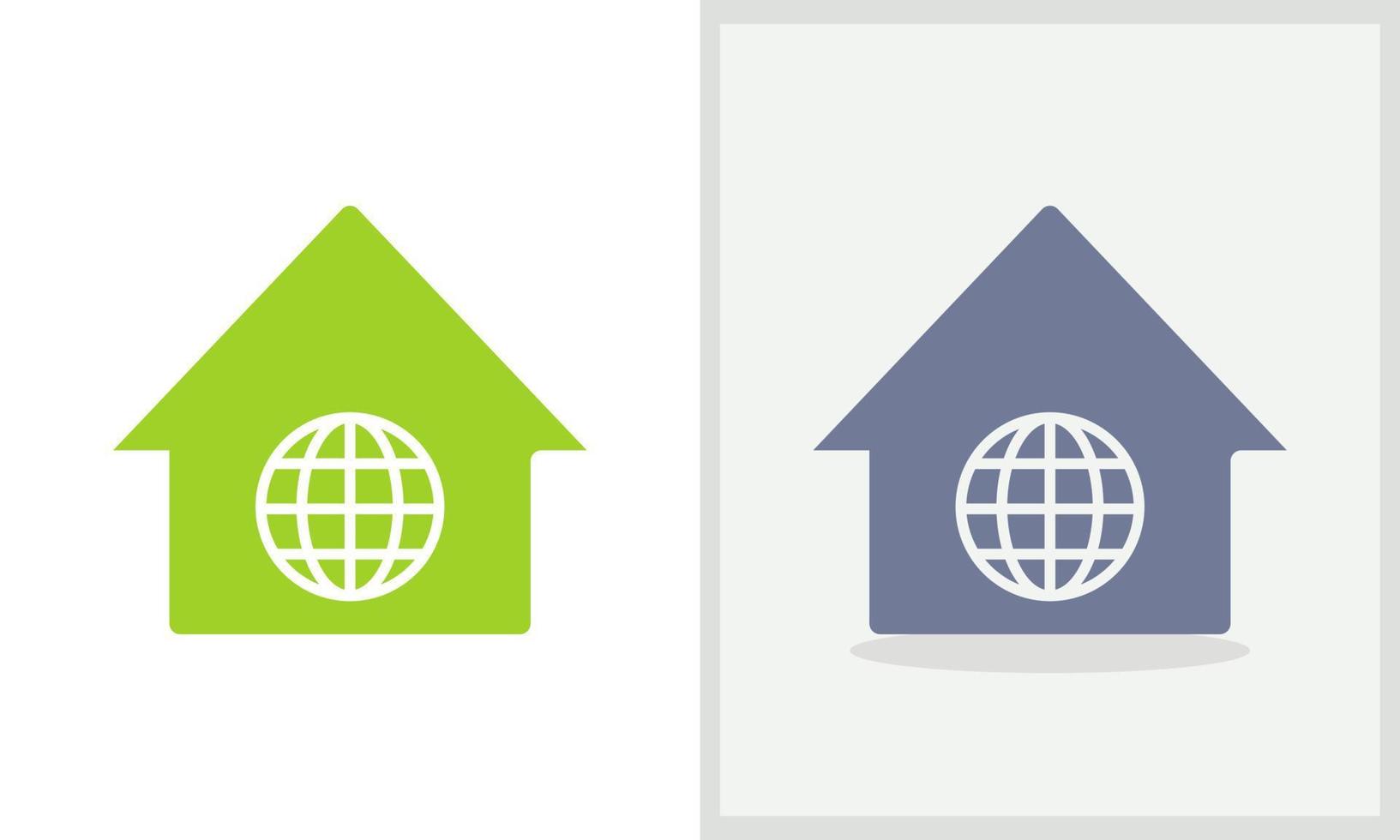 diseño del logo de la casa global. logotipo de inicio con vector de concepto de mapa mundial ...