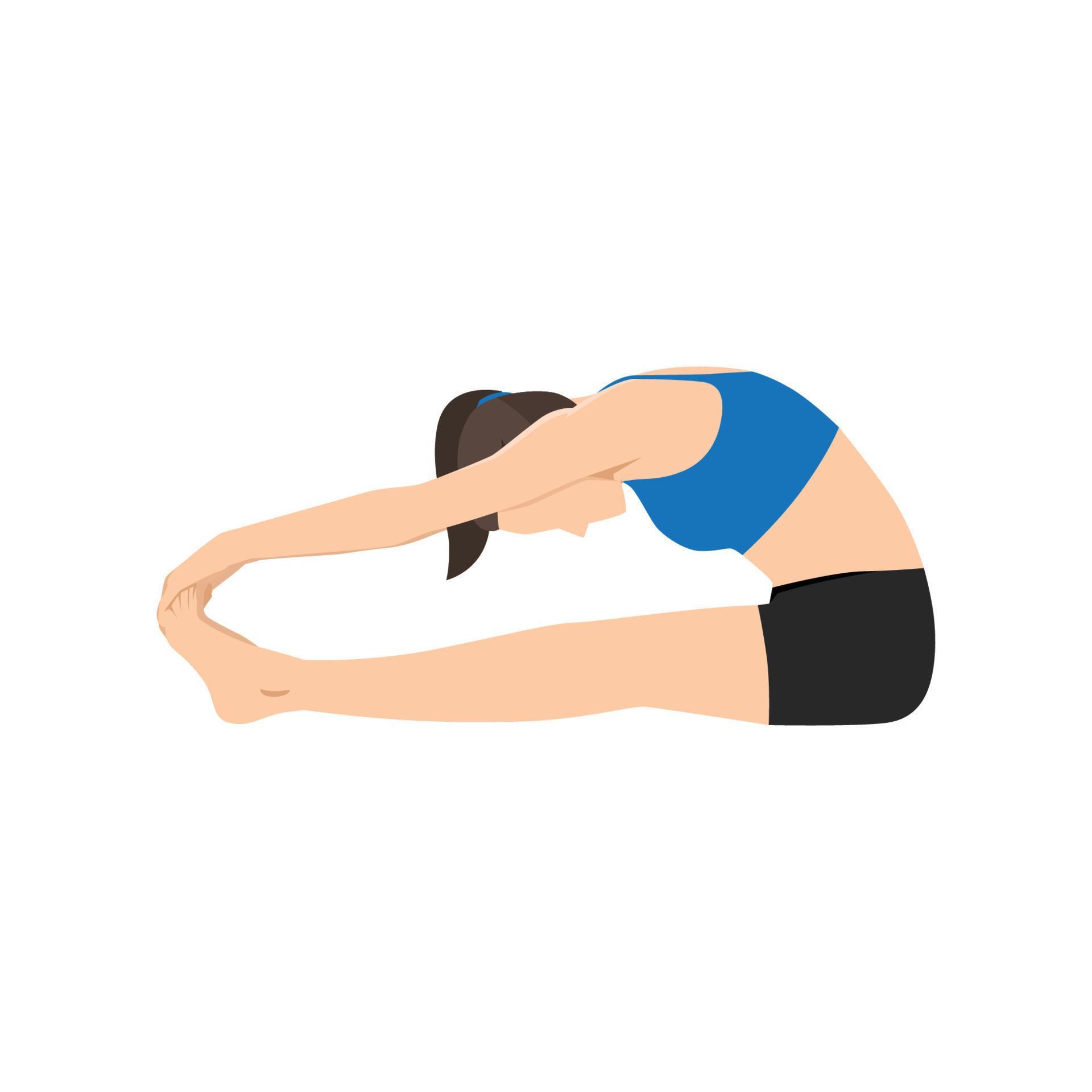 Woman Doing Seated Toe Touch Stretch Exercise Flat Vector Illustration