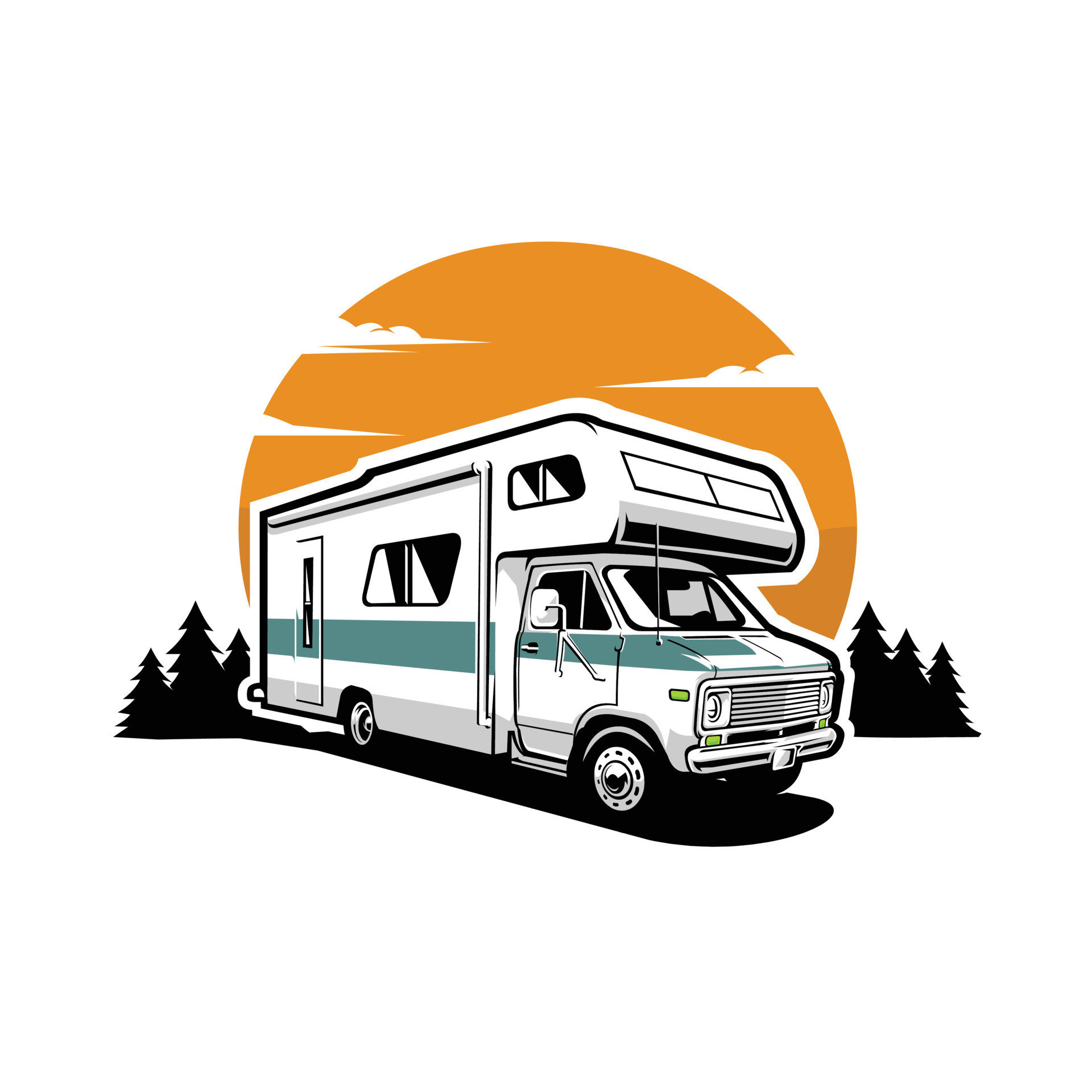Classic Campervan Motorhome Rv Caravan Illustration Vector Art Isolated