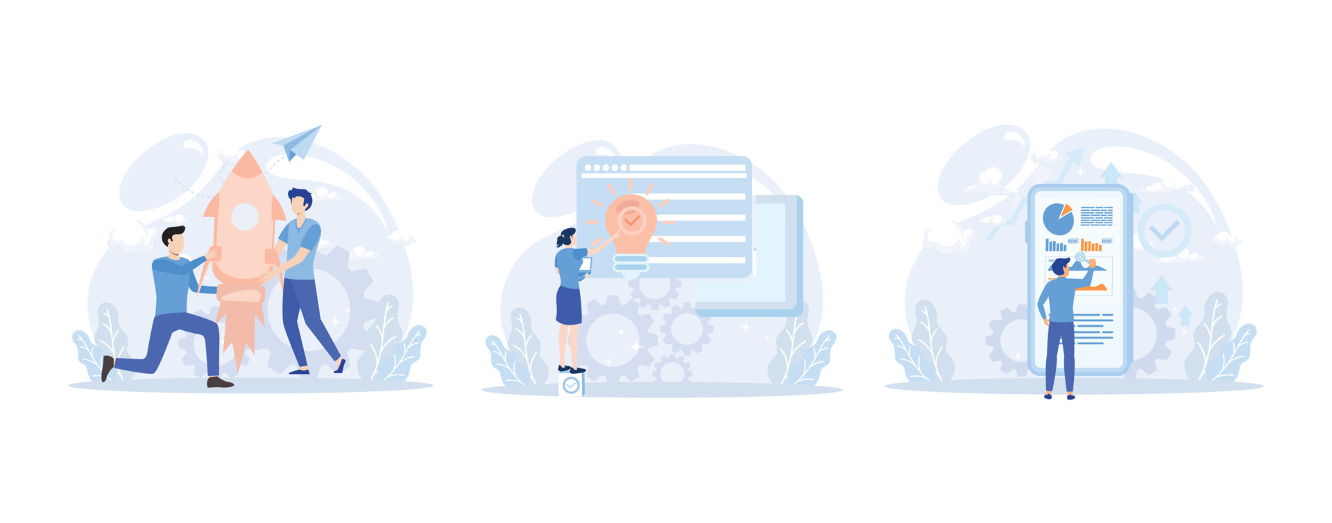 Business illustration set. Characters planning, prototyping and testing ... Business illustration set. Characters planning, prototyping and testing ...