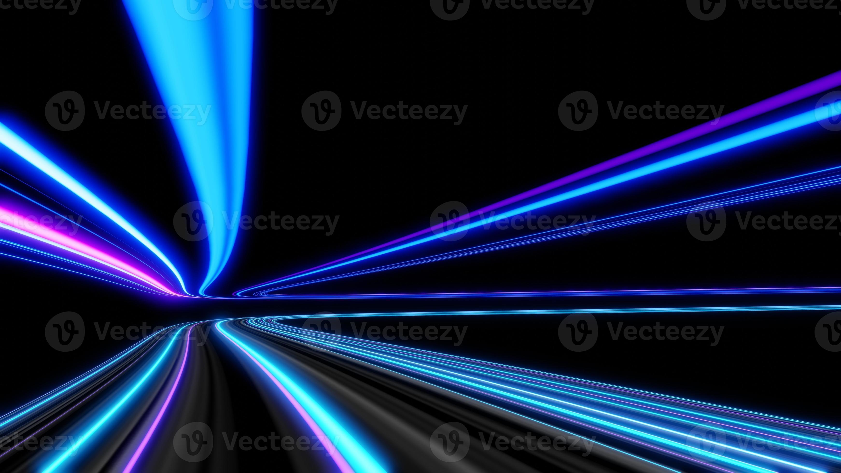 3d Neon light effect glowing trails. Colorful Light motion speed background. Motion blur long ...