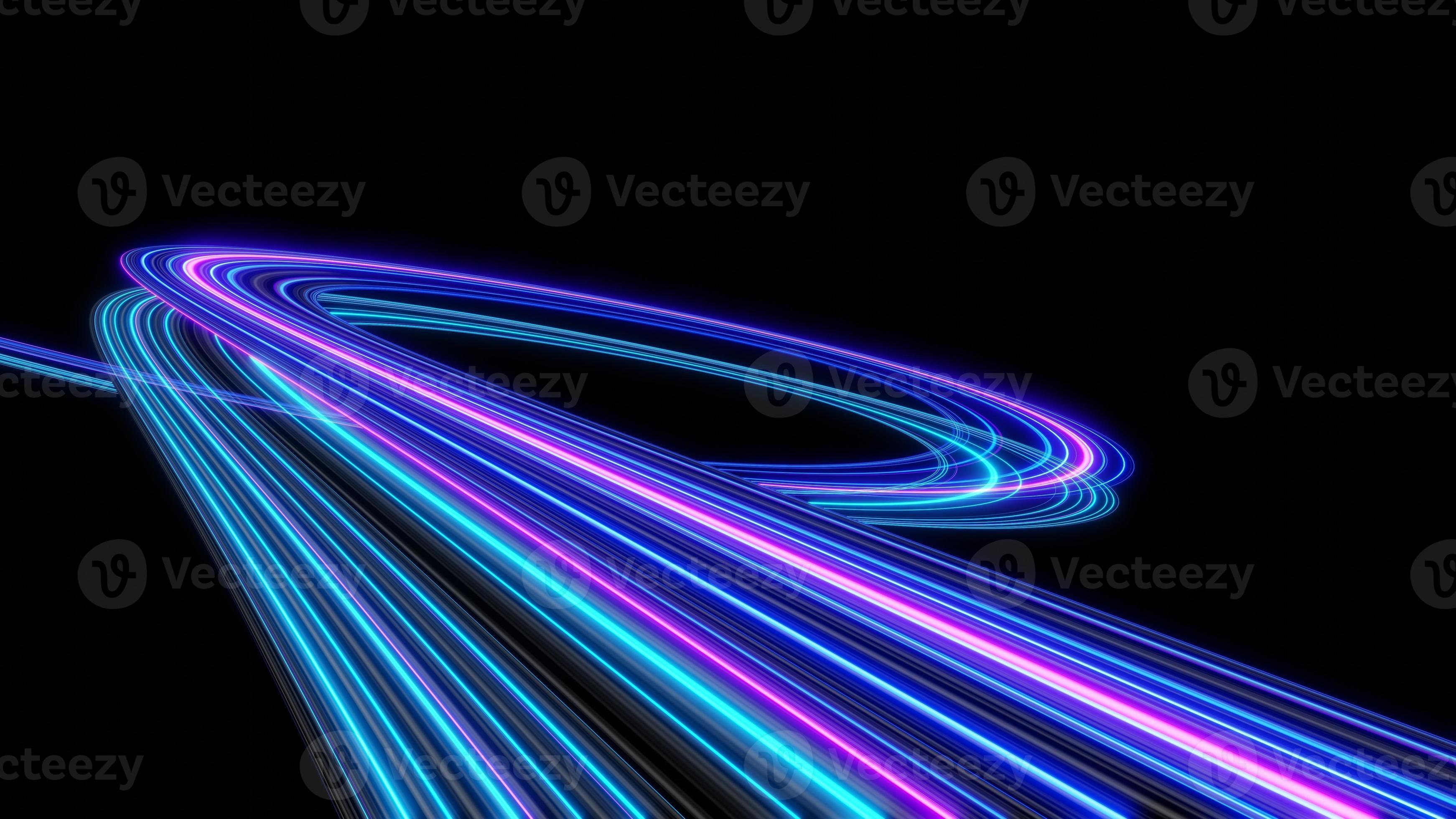 3d Neon light effect glowing trails. Colorful Light motion speed background. Motion blur long ...