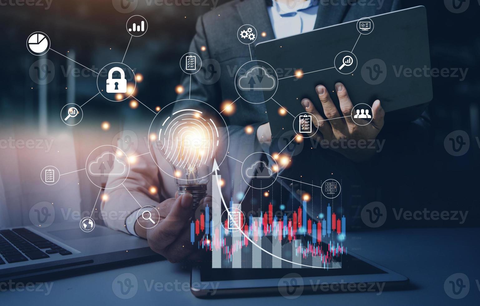businessmen Fingerprint scanning and biometric authentication ...