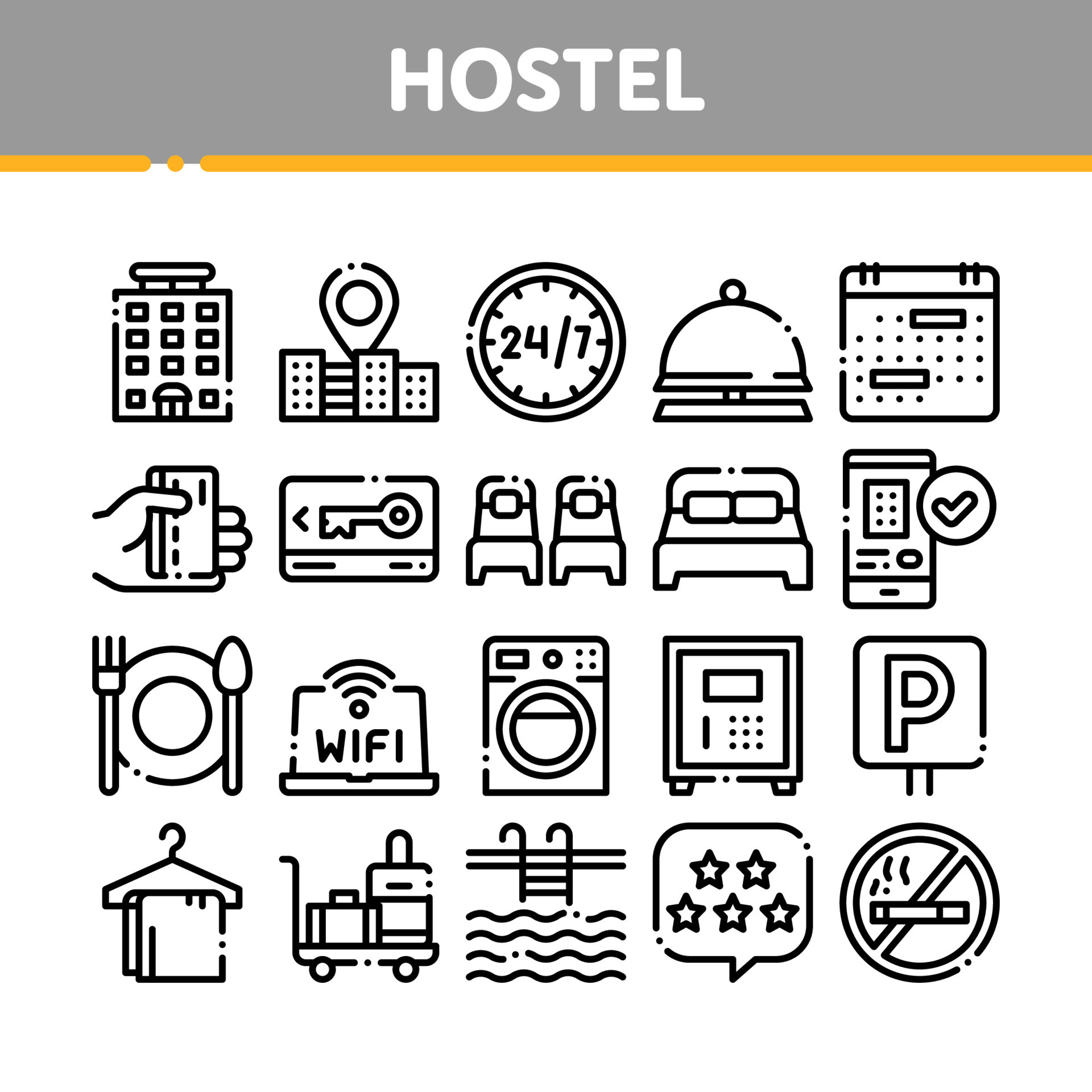 Collection Hostel Elements Vector Sign Icons Set 17587677 Vector Art At