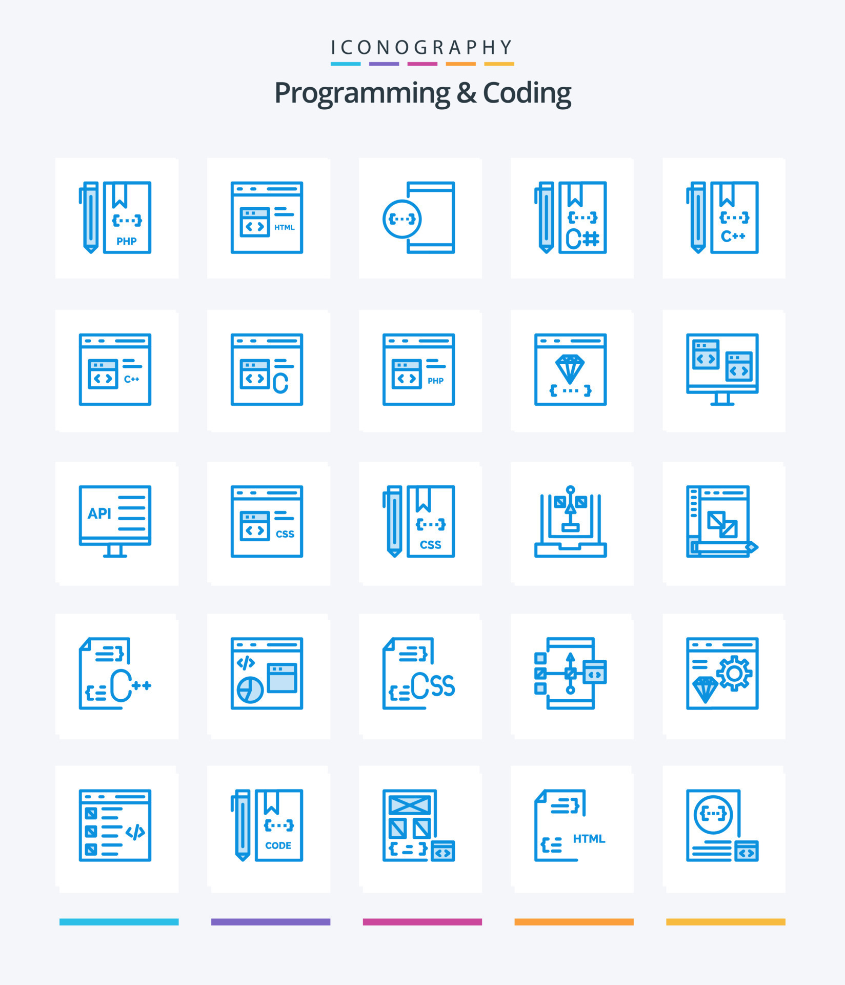 Creative Programming And Coding 25 Blue Icon Pack Such As Coding C Development Device