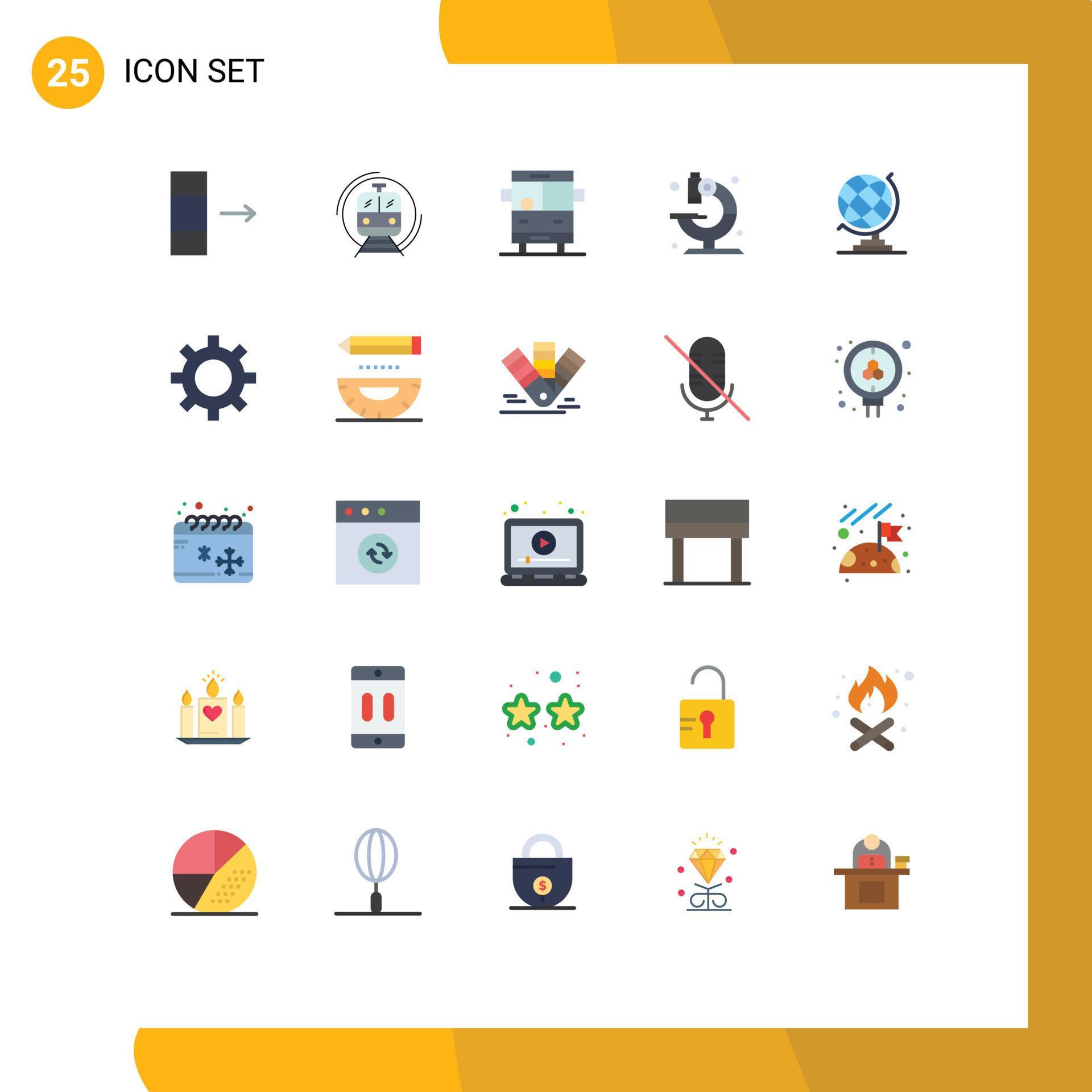 User Interface Pack Of 25 Basic Flat Colors Of Geography Science Bus Microscope Lab Editable