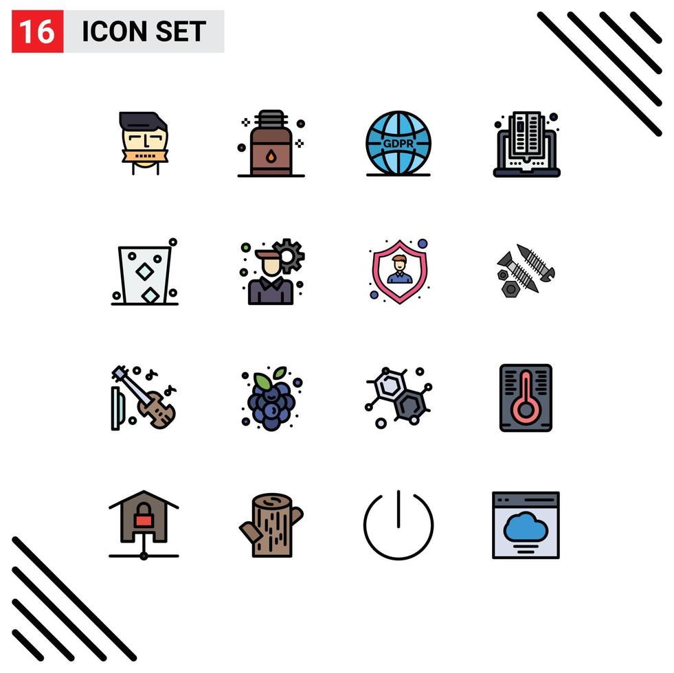 User Interface Pack Of 16 Basic Flat Color Filled Lines Of Reading Computer Salon Book Internet