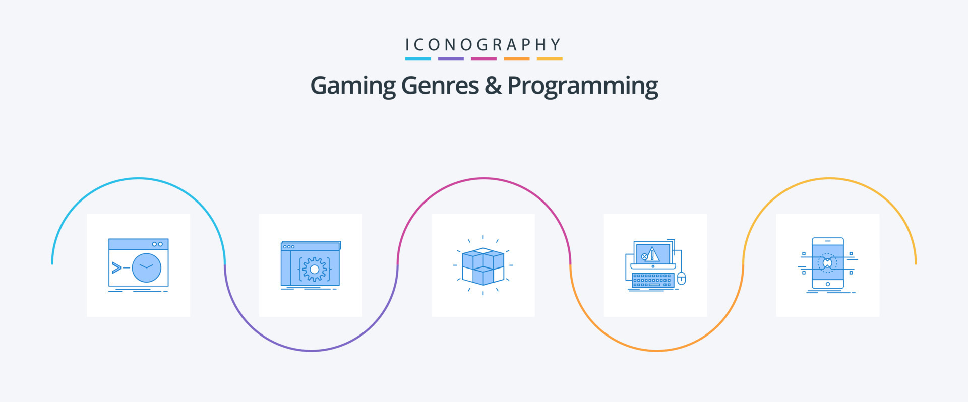 Gaming Genres And Programming Blue 5 Icon Pack Including error ...
