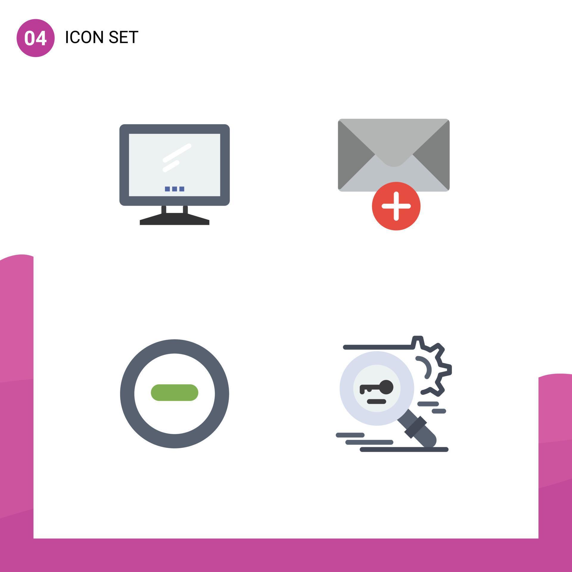 4 Thematic Vector Flat Icons And Editable Symbols Of Computer Minus Imac Message Key Editable