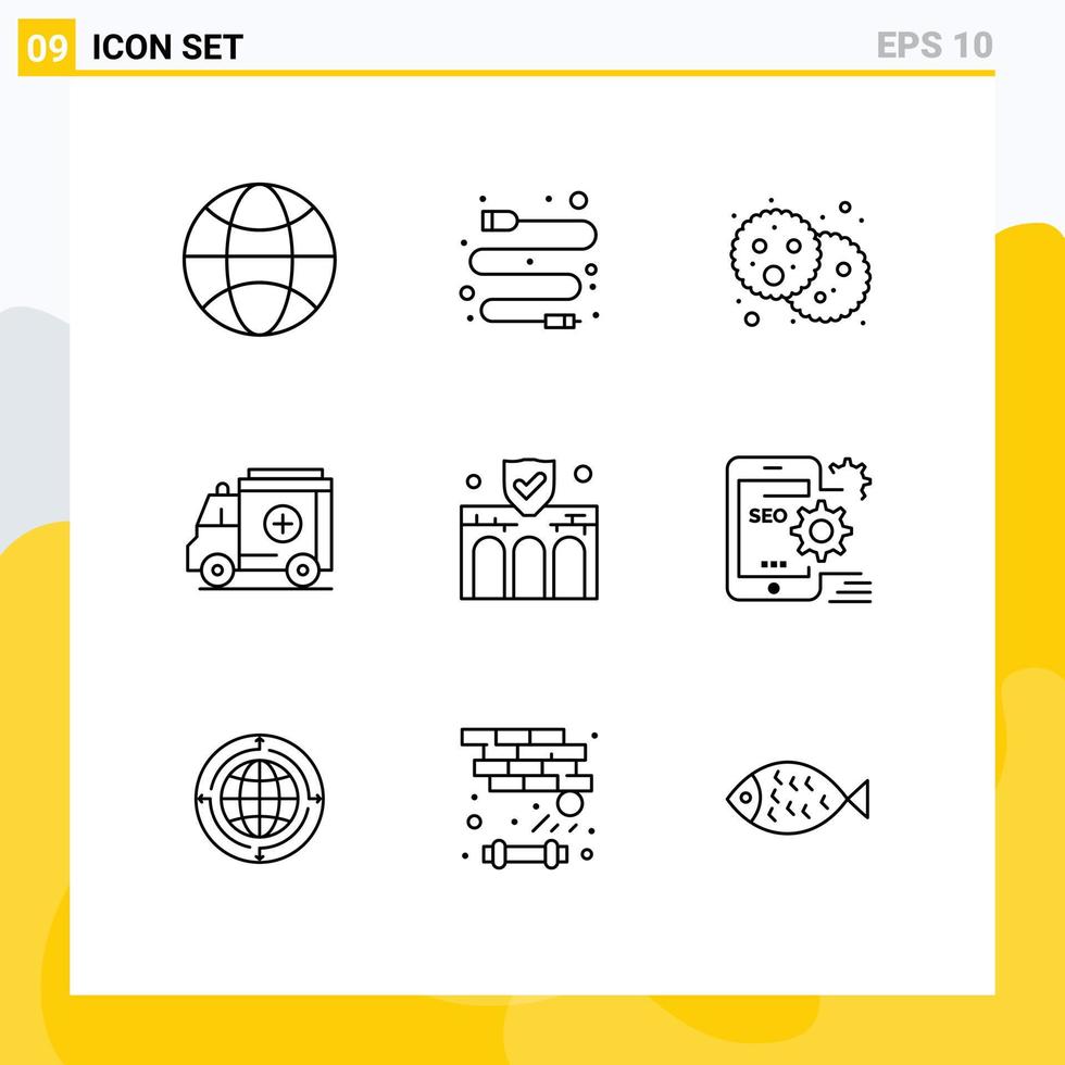 Modern Set of 9 Outlines and symbols such as property construction holi business medicine ...