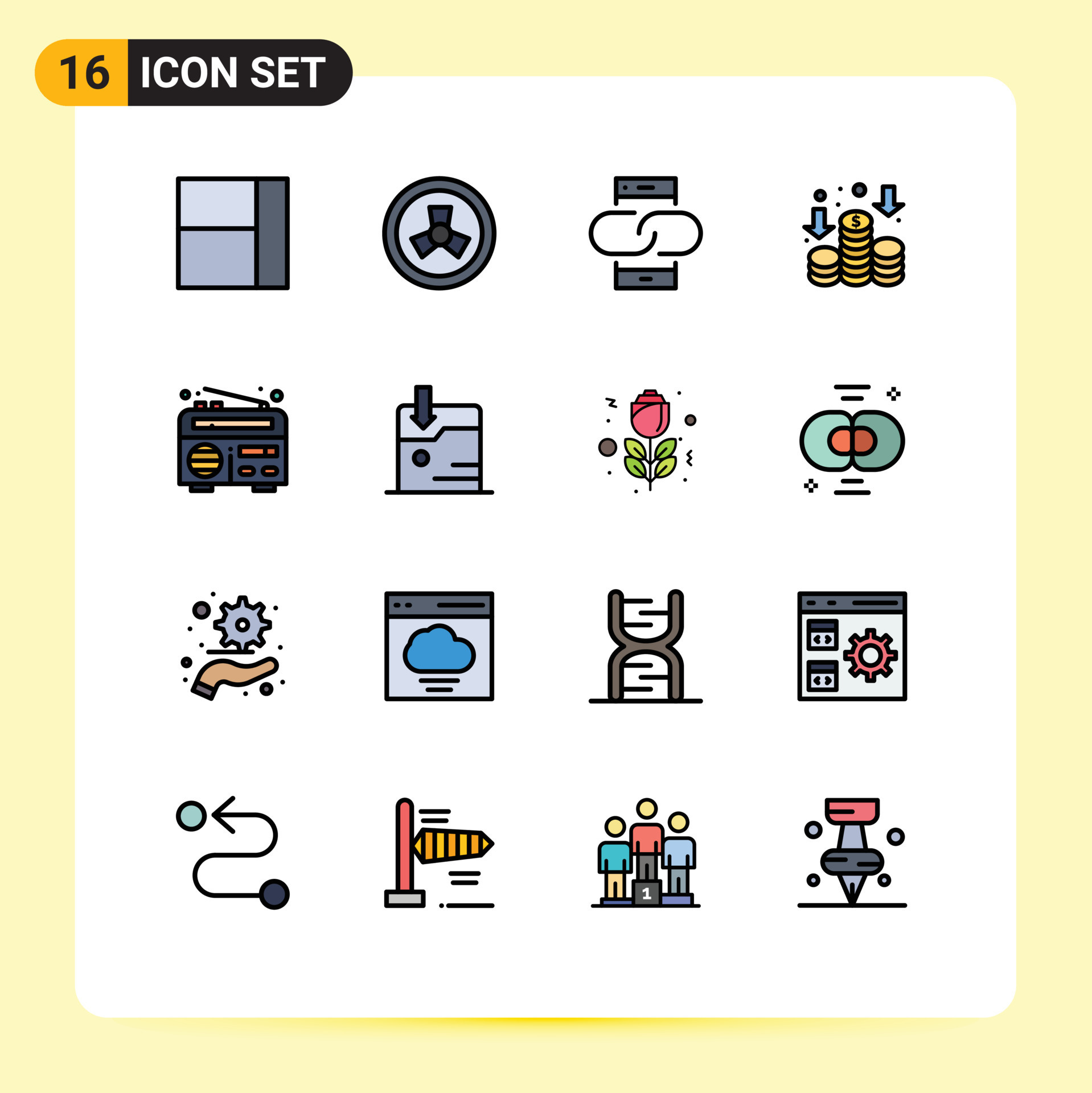 Stock Vector Icon Pack of 16 Line Signs and Symbols for download radio ...