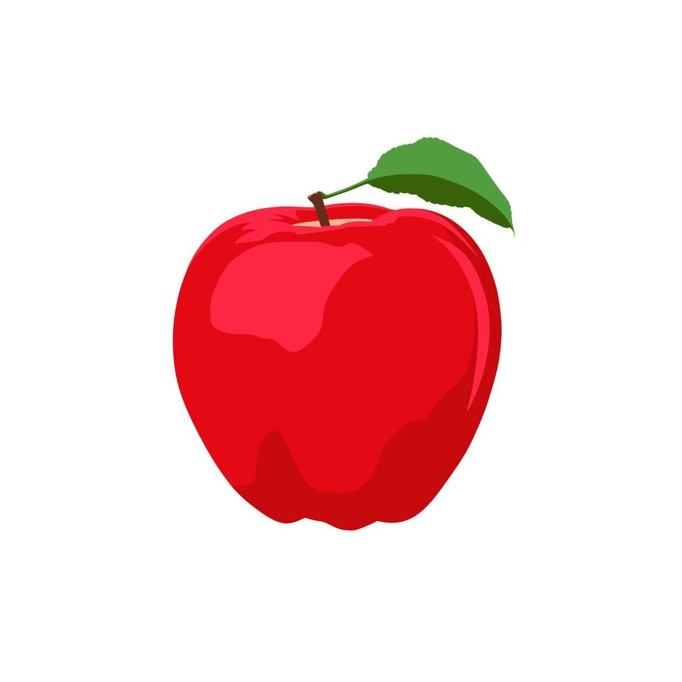 Red apple icon isolated on white background. Green leaf. Juicy fruit ...