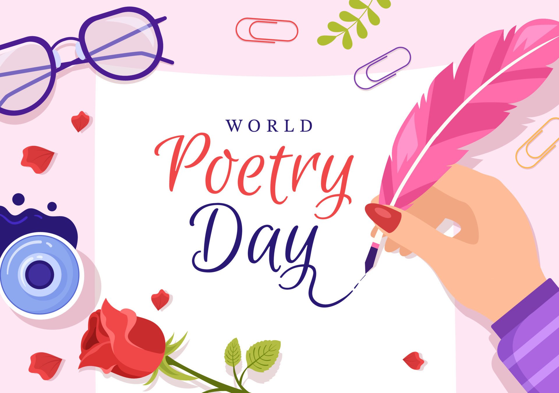 World Poetry Day on March 21 Illustration with a Quill, Paper or ...