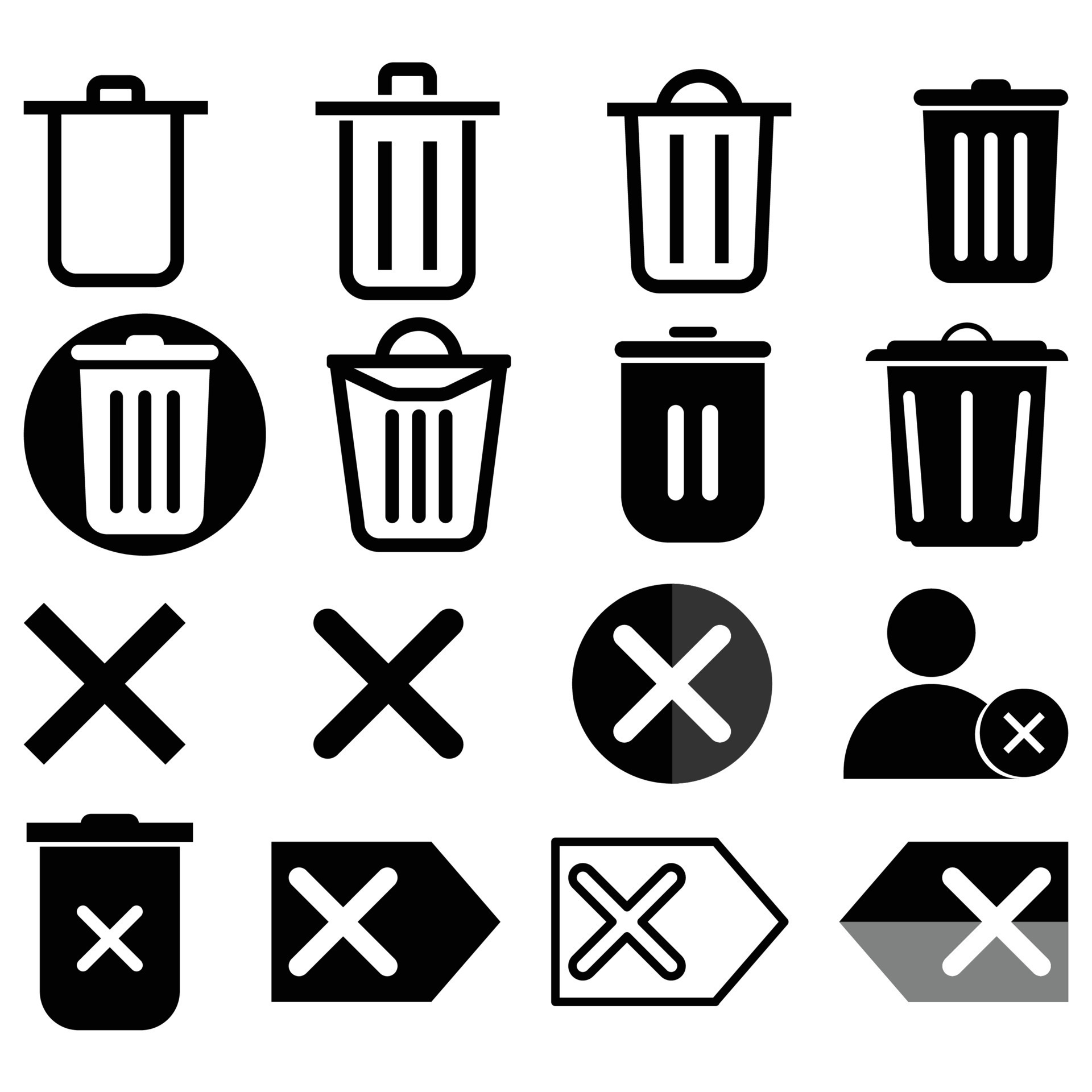 Delete icon set. Trash, remove, recycle bin, dust bins simple sign ... Delete icon set. Trash, remove, recycle bin, dust bins simple sign ...