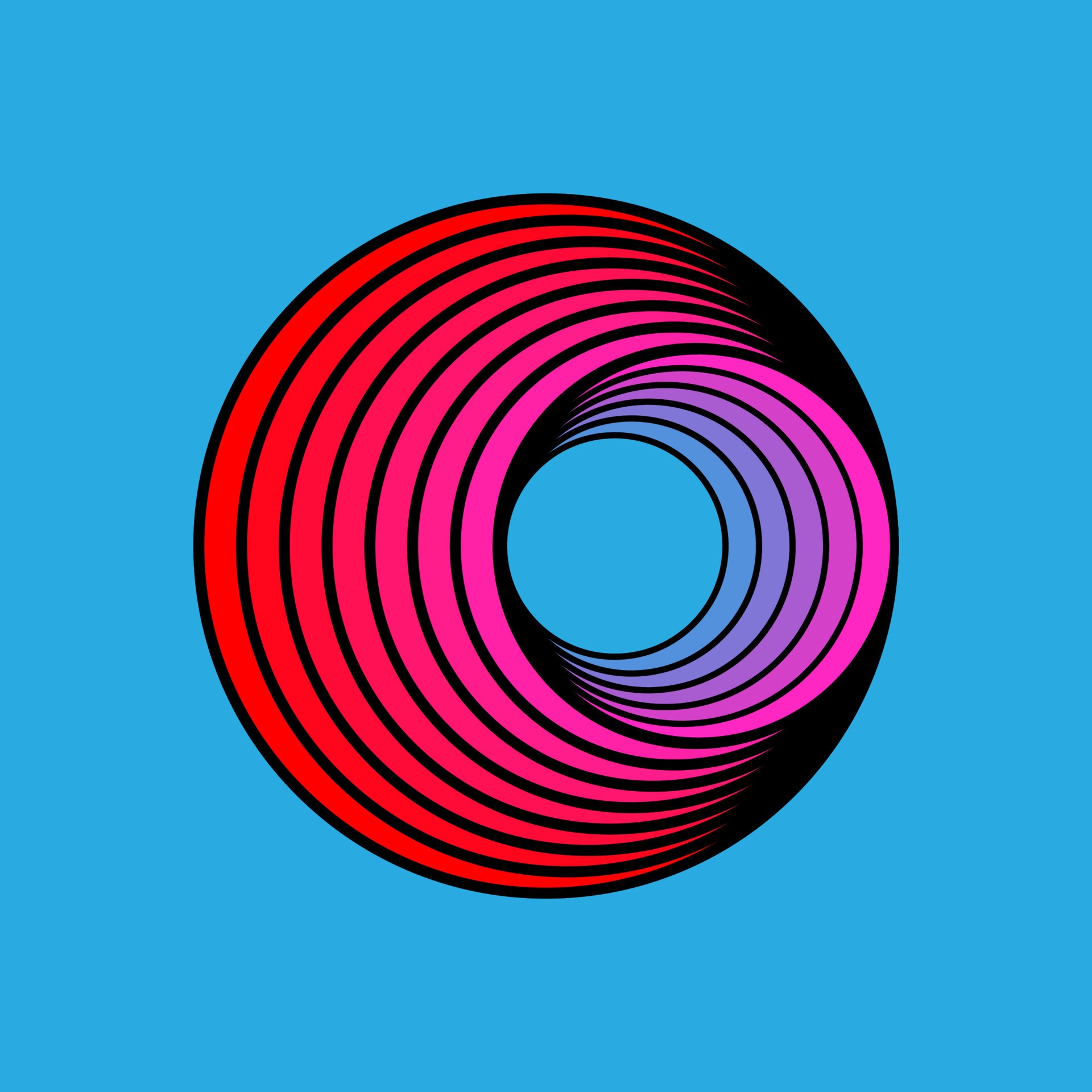 3d pink, blue and red cartoonish tornado. Op art funky spiral circle ...