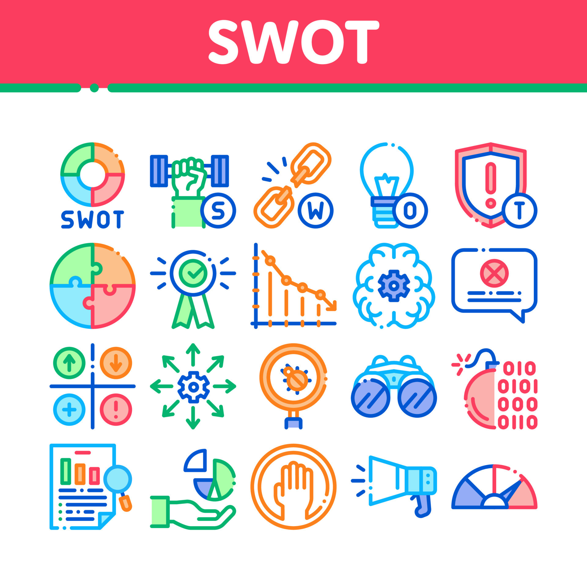 Swot Analysis Strategy Collection Icons Set Vector 17605142 Vector Art