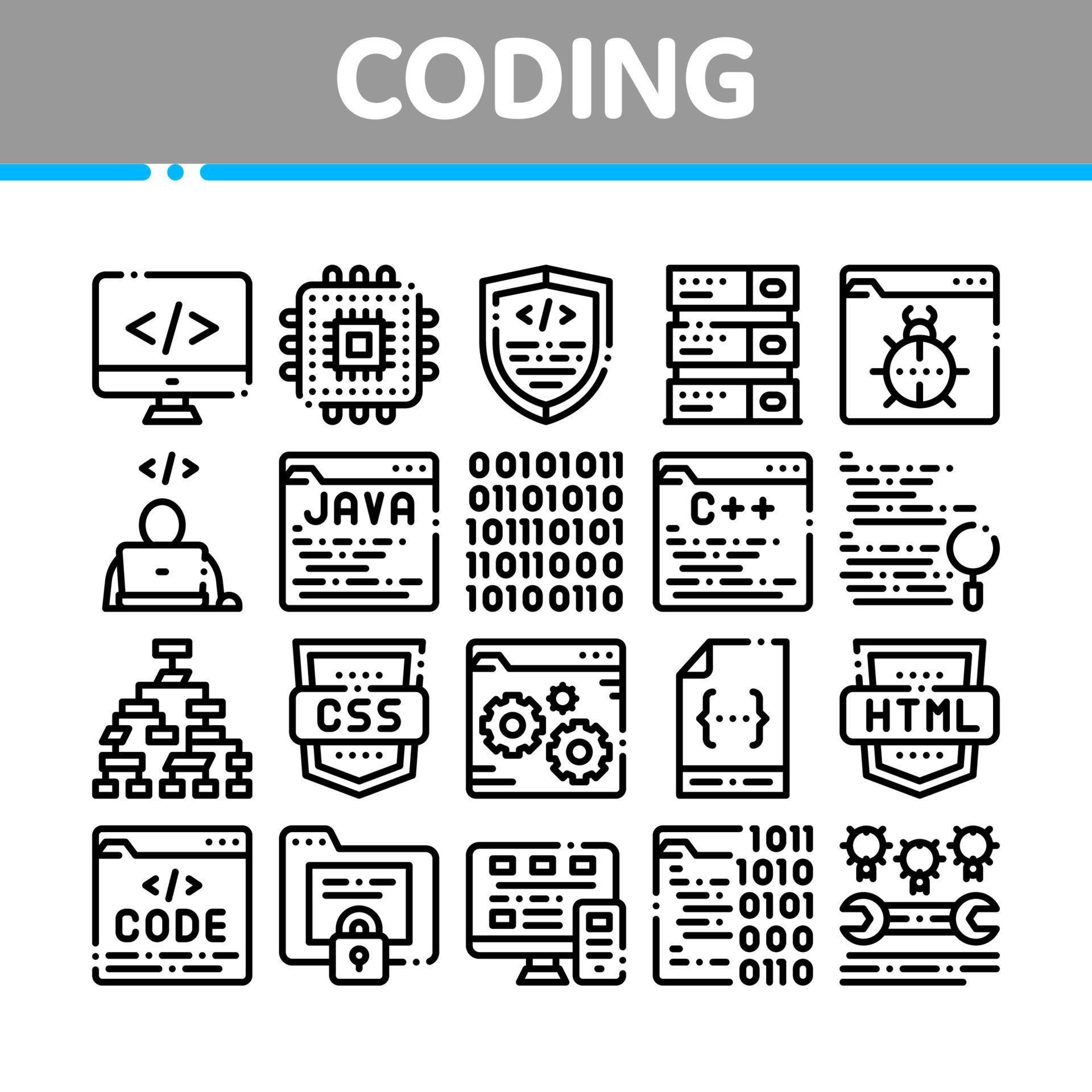 Coding System Vector Thin Line Icons Set 17605320 Vector Art At Vecteezy