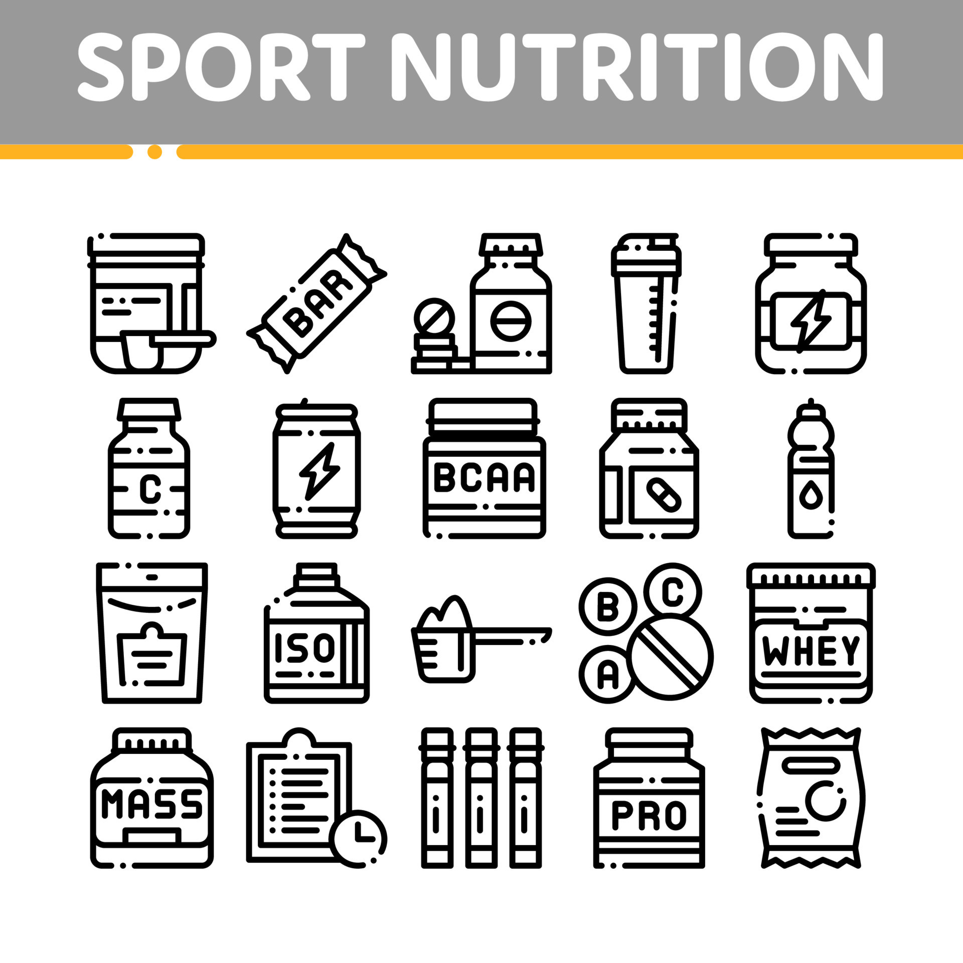 Sport Nutrition Cells Vector Thin Line Icons Set 17605333 Vector Art at ...