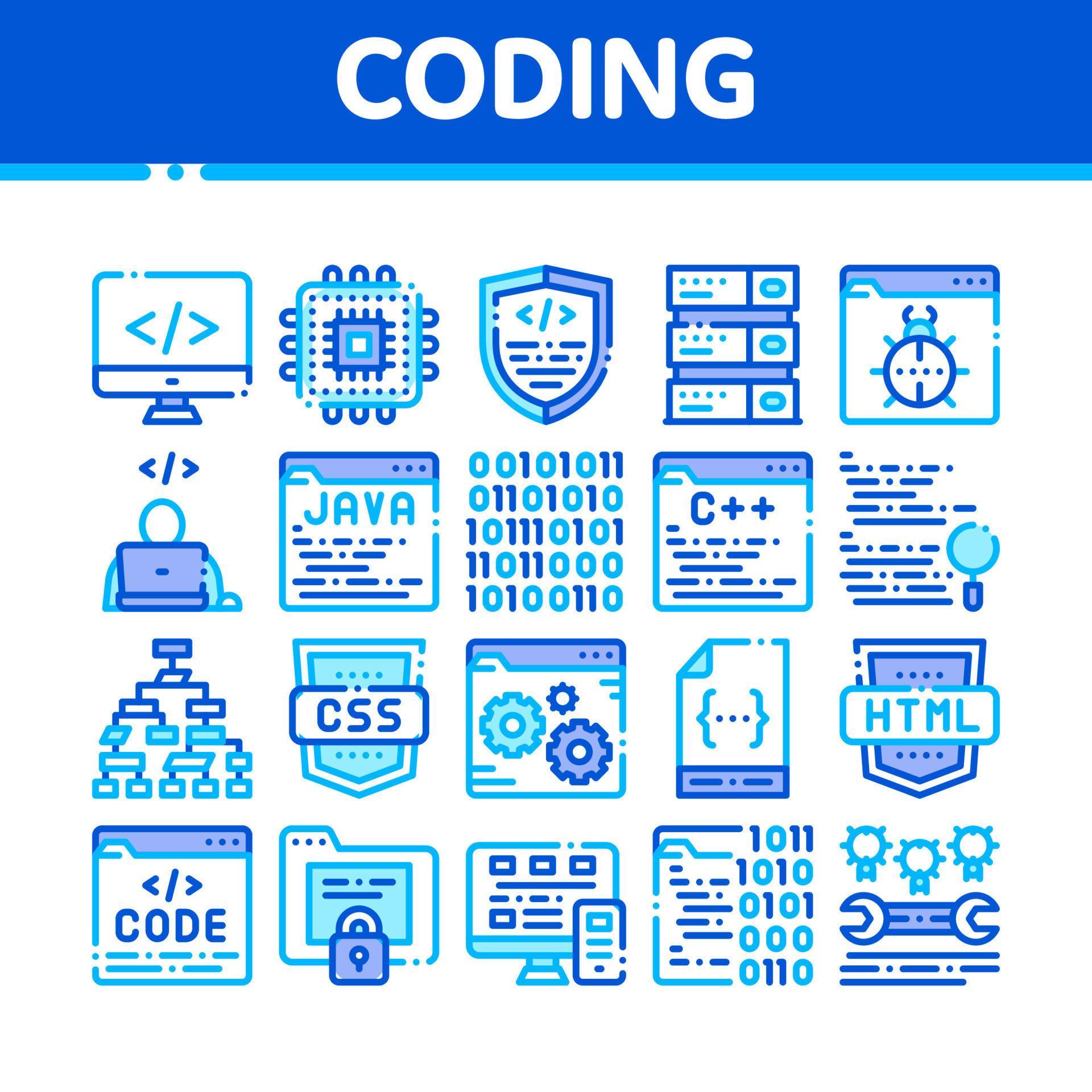 Coding System Vector Thin Line Icons Set 17605552 Vector Art At Vecteezy