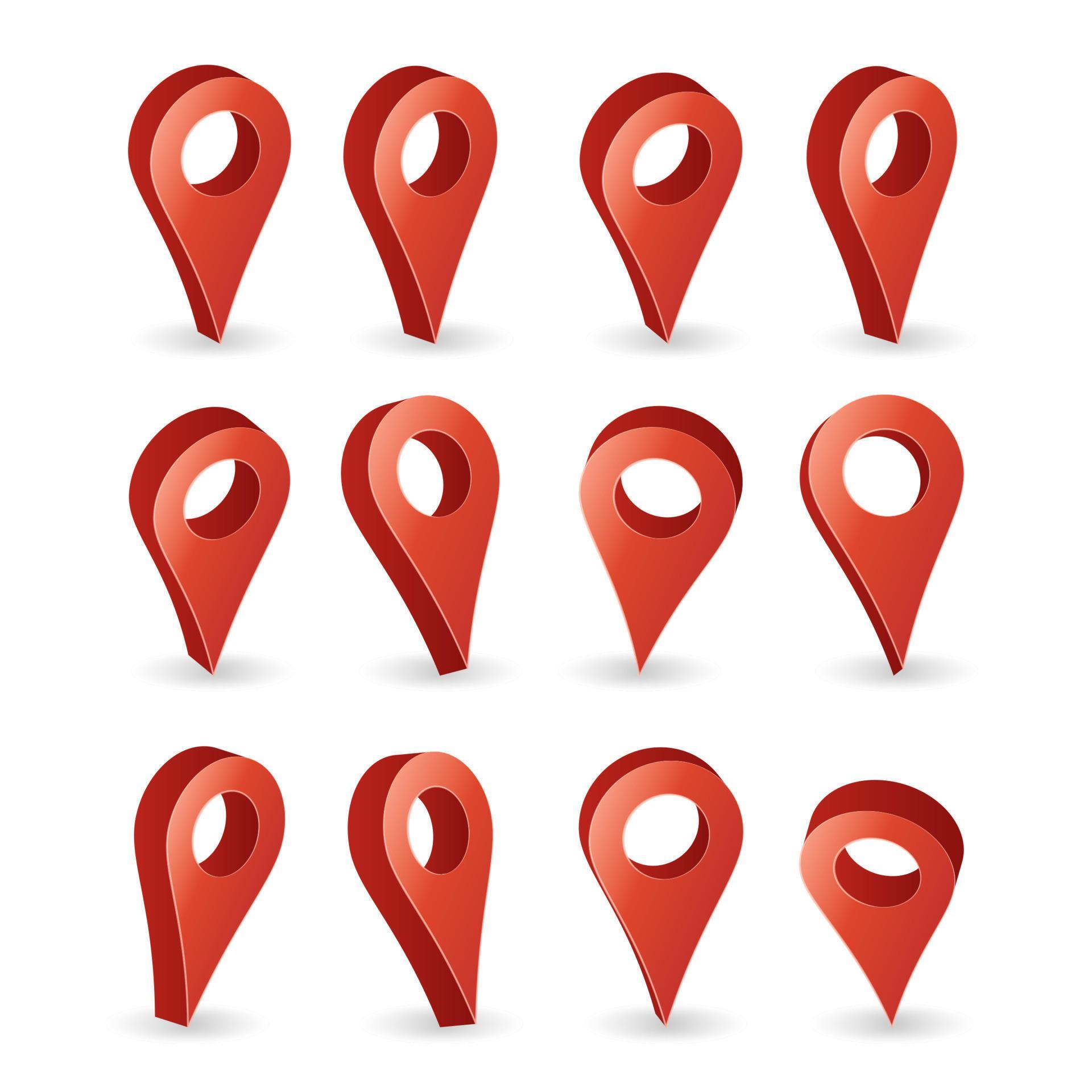 3d Map Pointer Vector Set Red Navigator Symbol Isolated On White Background With Soft Shadow